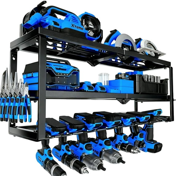 Heavy Duty Power Tool Organizer Wall Mount - 3 Tier Metal Tool Rack ...