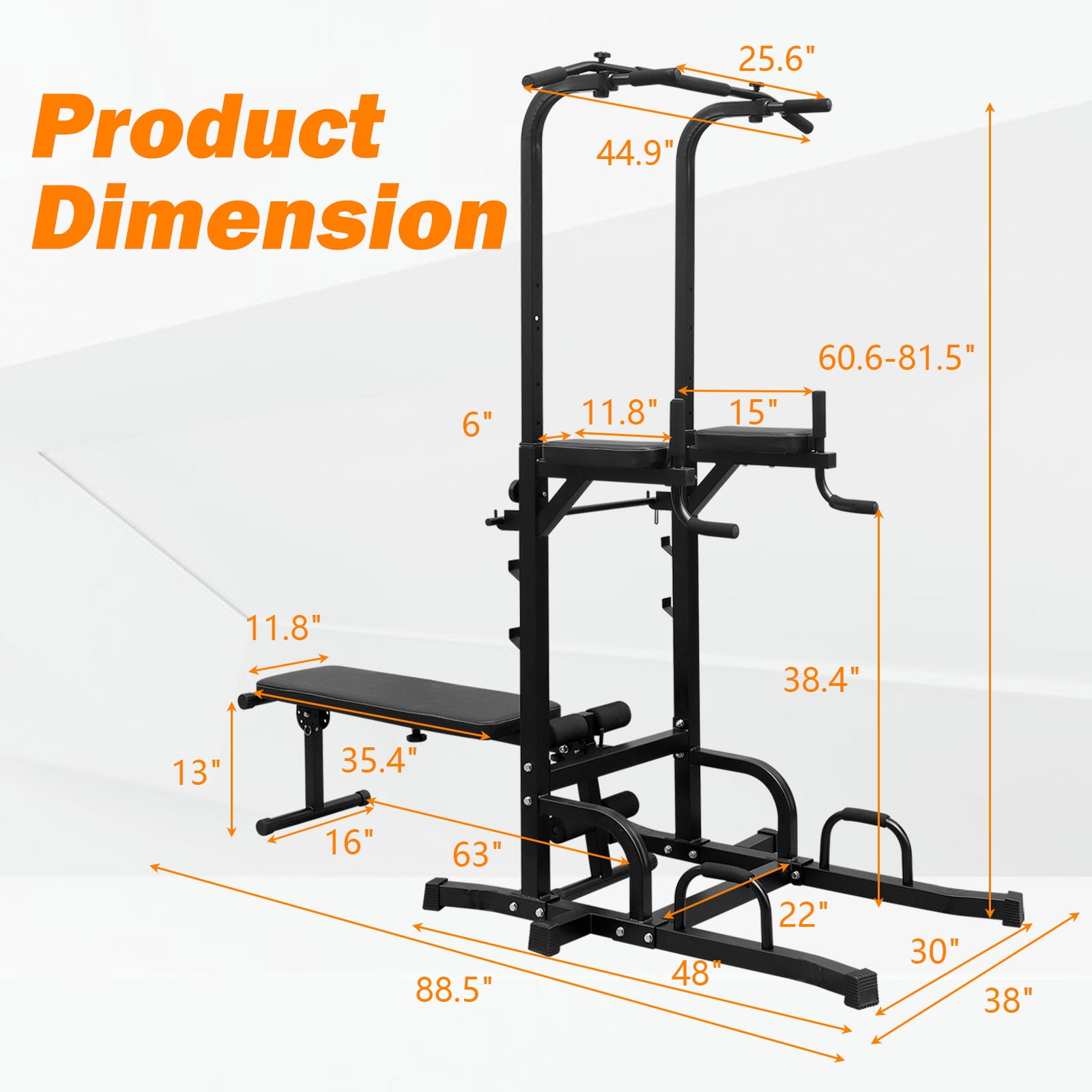 Heavy Duty Power Tower Dip Station with Adjustable Height Pull Up Bar ...
