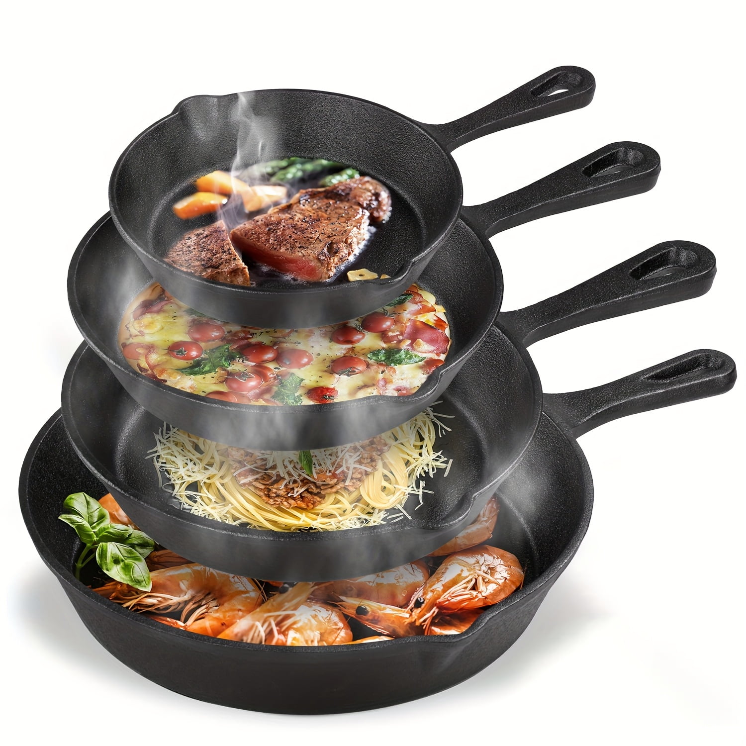 Heavy-Duty Pre-Seasoned 3pcs/4pcs Cast Iron Skillet Set, Non-Stick BBQ ...