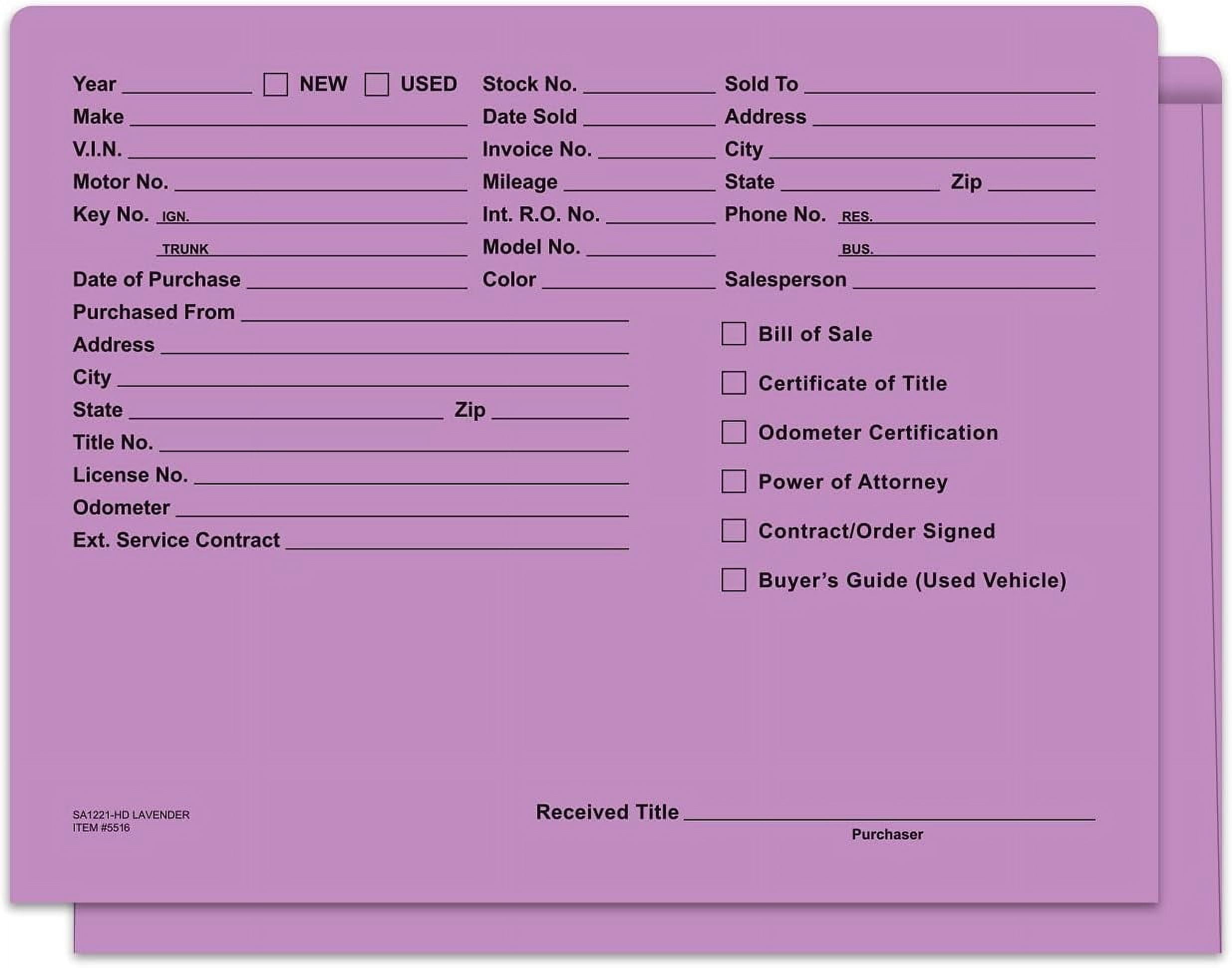 Heavy Duty Printed Vehicle Deal Jackets 9 X 12 100 Shrink Wrapped ...