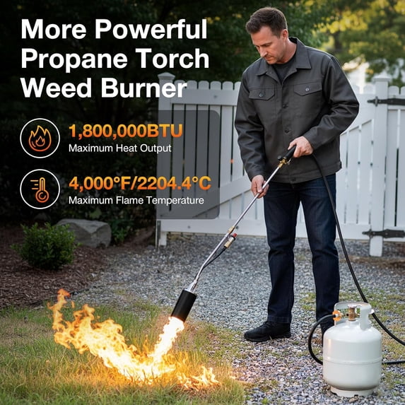 Heavy Duty Propane Weed Torch with Self-Ignition, 1,800,000 BTU High ...