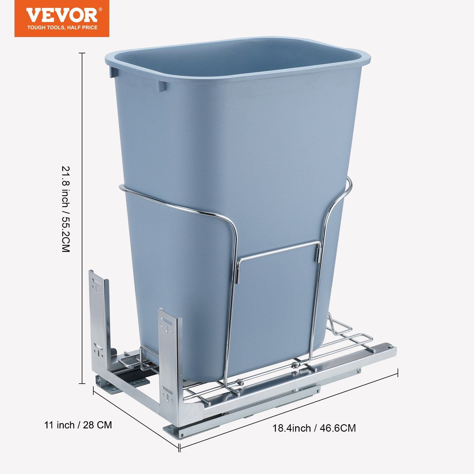 Heavy Duty Pull-Out Garbage Bin, 35L Under Mount Trash Can with Slide ...