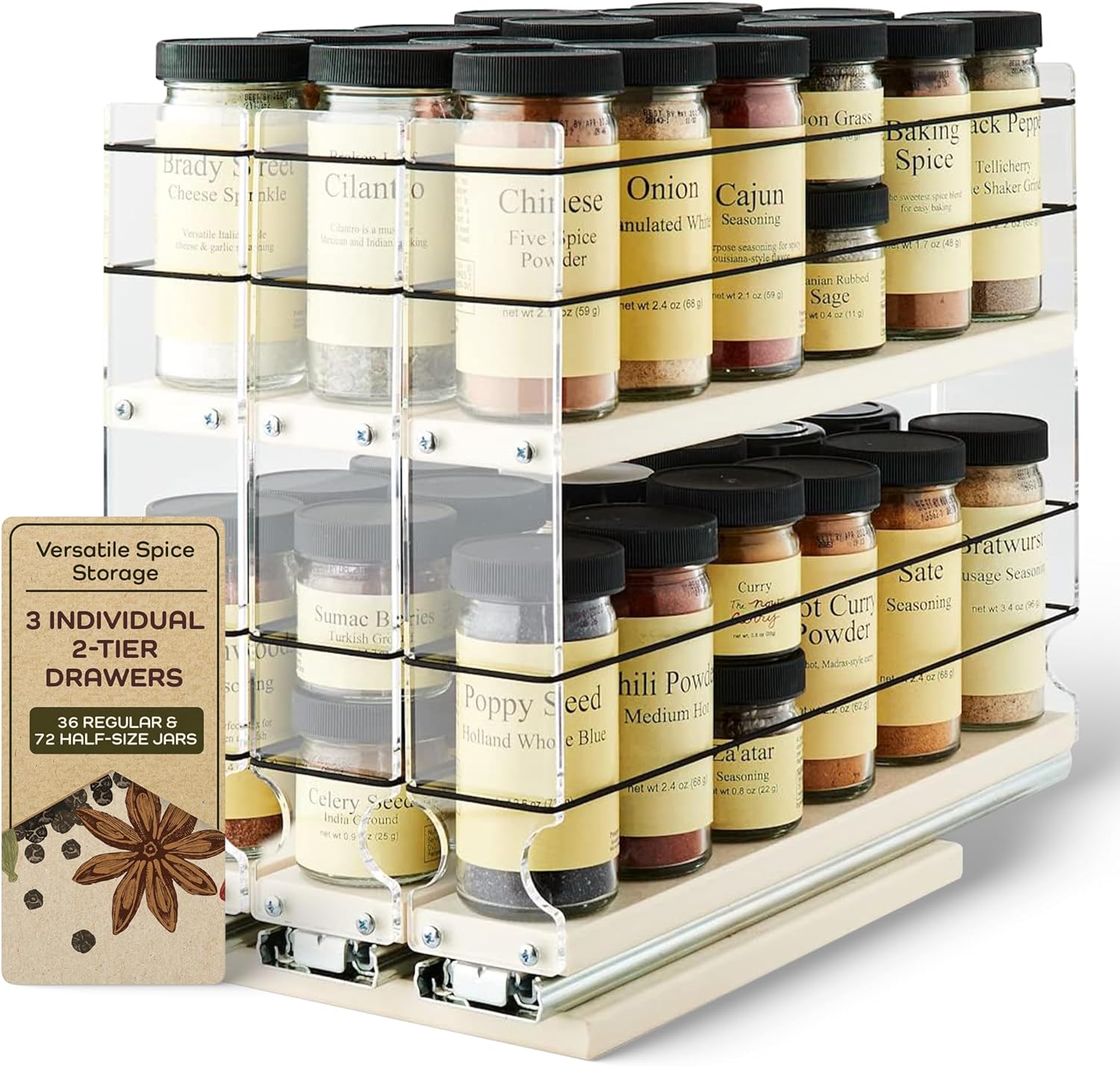 Heavy Duty Pull Out Rack Drawer - 3 Drawers, 36 Jars - Sliding Cabinet ...