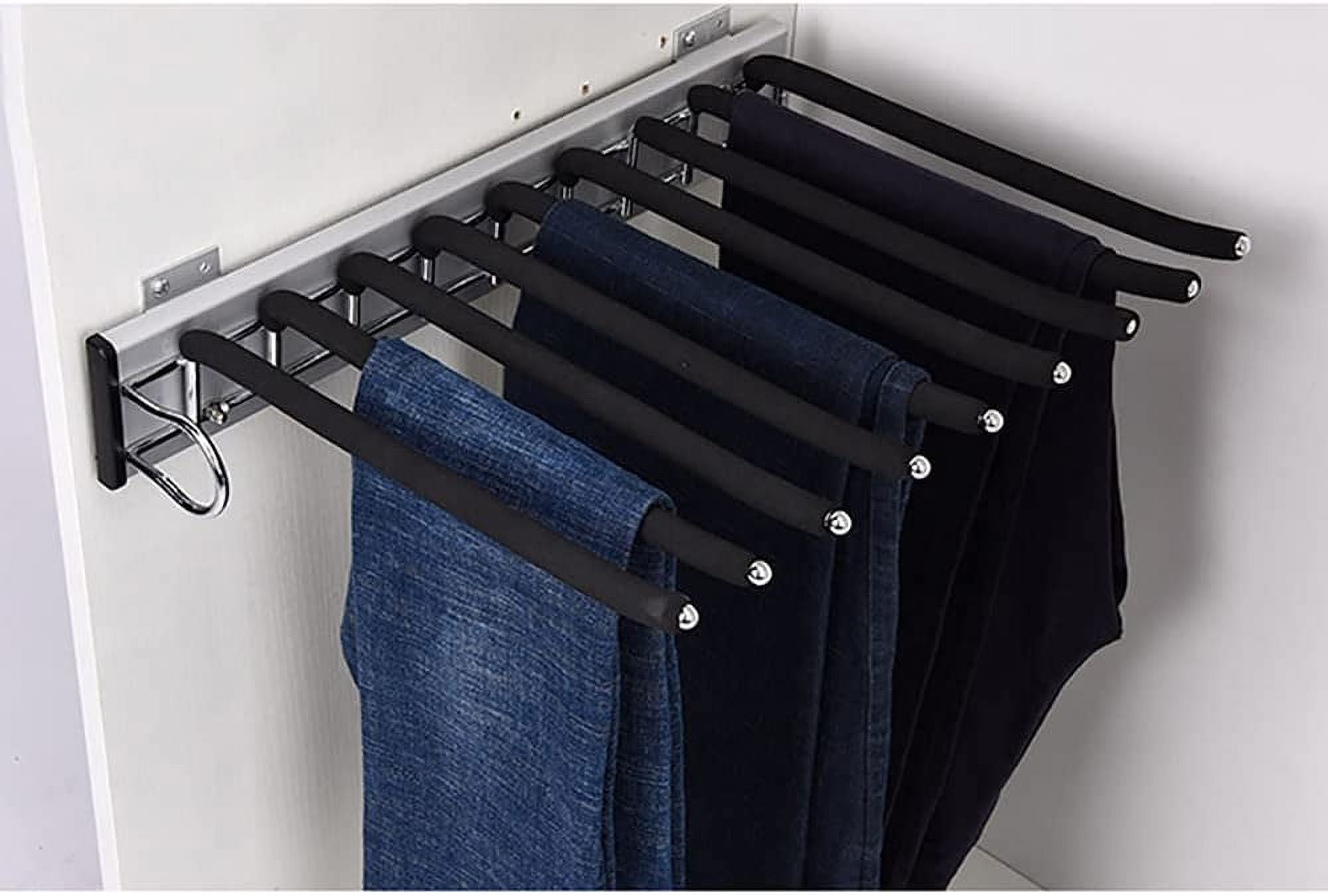 Heavy Duty Pull Out Sliding Trousers Pants Hanger 9 Scarf Tie Rack ...