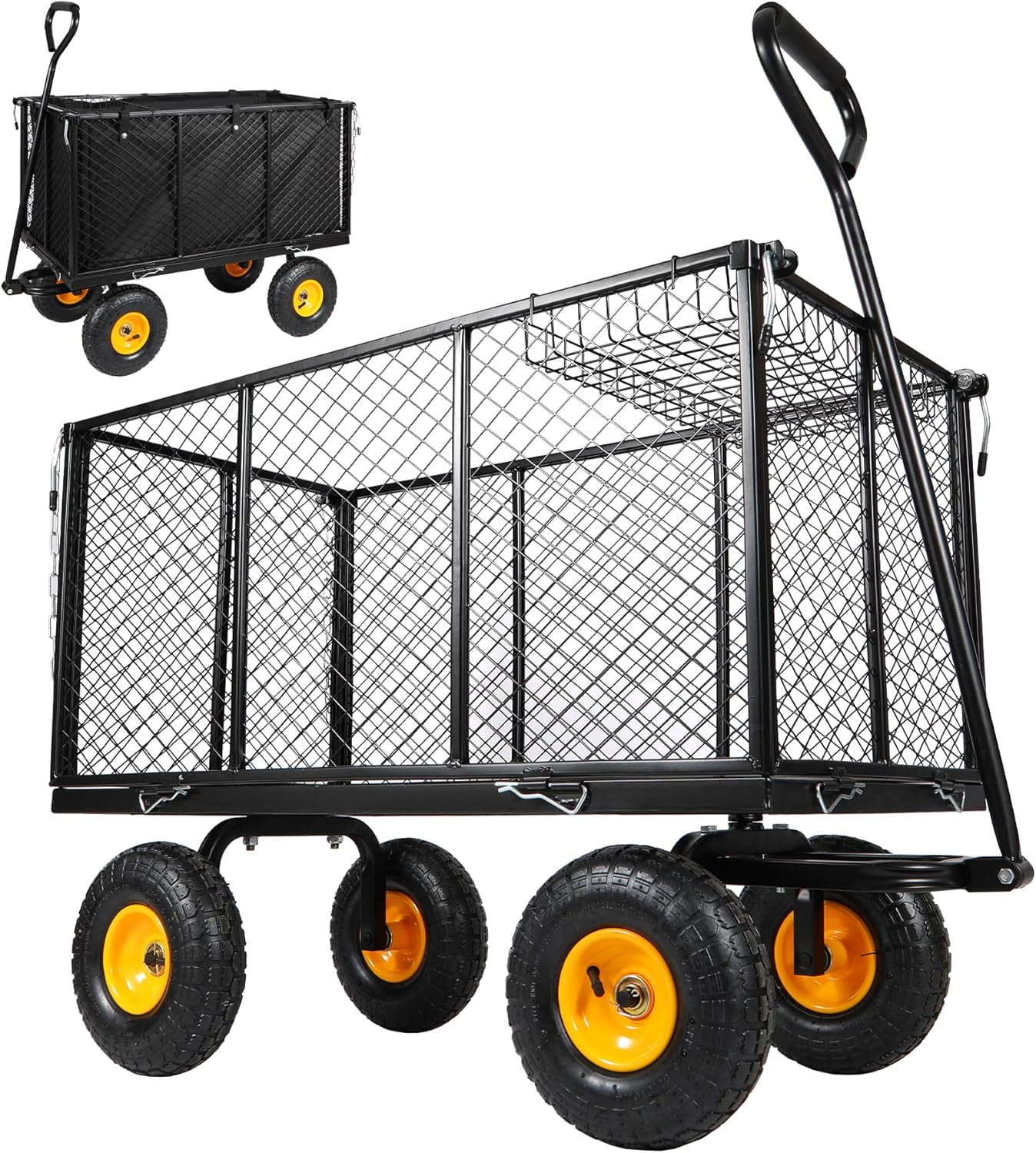 Heavy Duty Pullable Garden Carts,800 Lbs Capacity Utility Mesh Iron ...