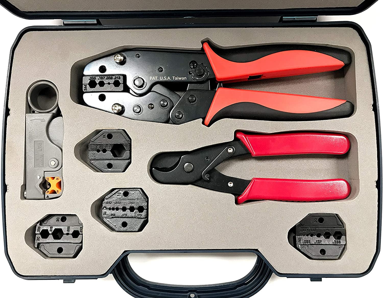 Heavy Duty Quick Change Ratchet Crimping Tool Kit For Coaxial Cable With Crimper Cutter Stripper ...