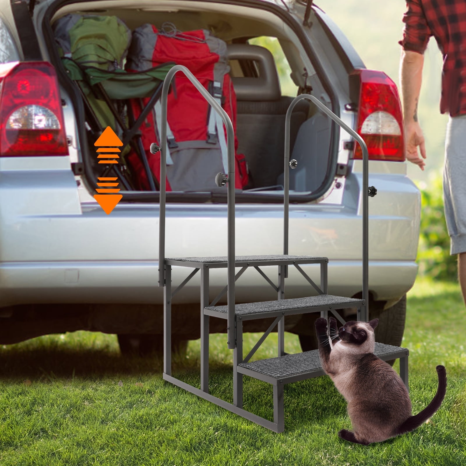 Heavy Duty RV Step with Handrails – 3-Step, Non-Slip, 450 lbs Load ...