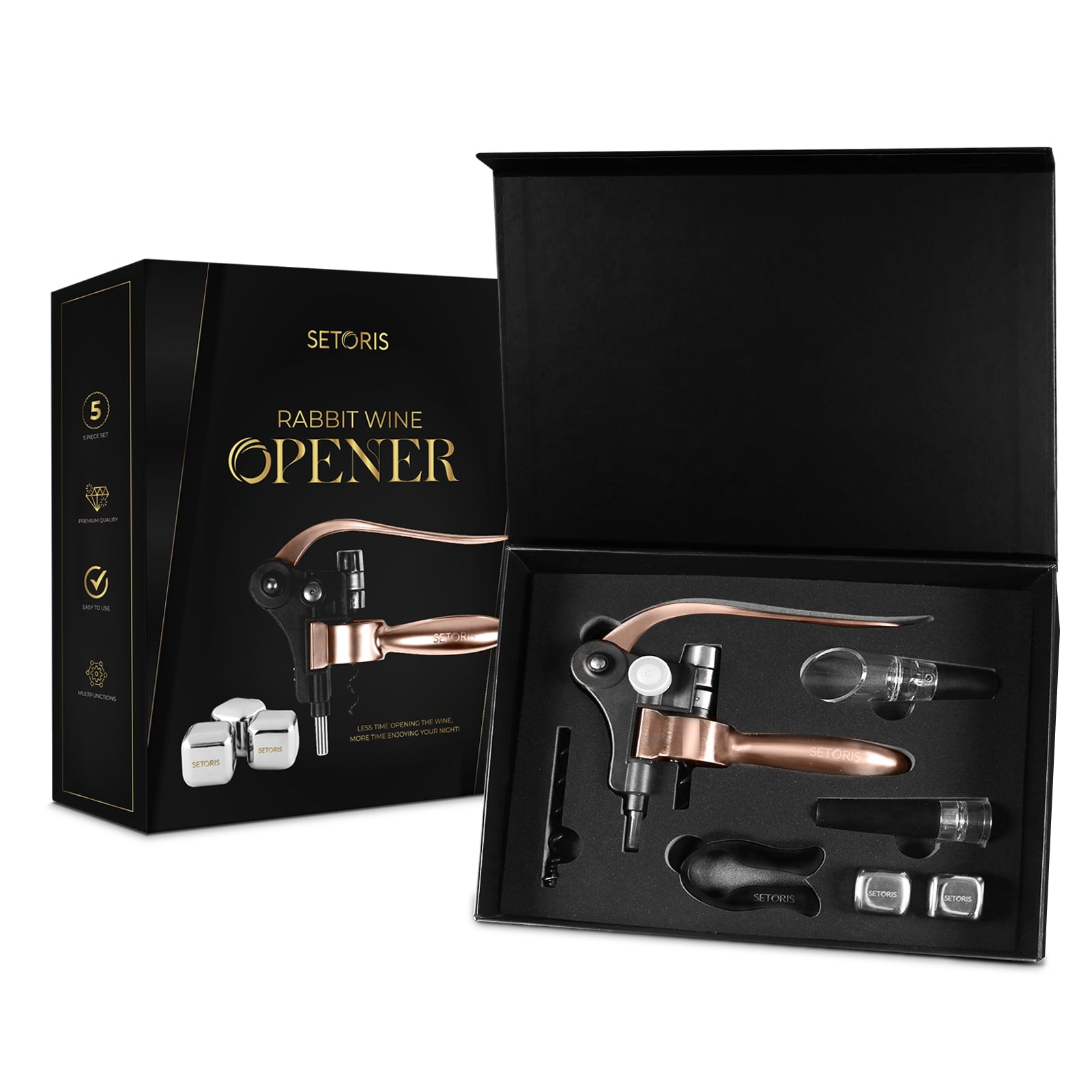 Heavy-Duty Rabbit Wine Opener With 2 Stainless Steel Ice Cubes By ...