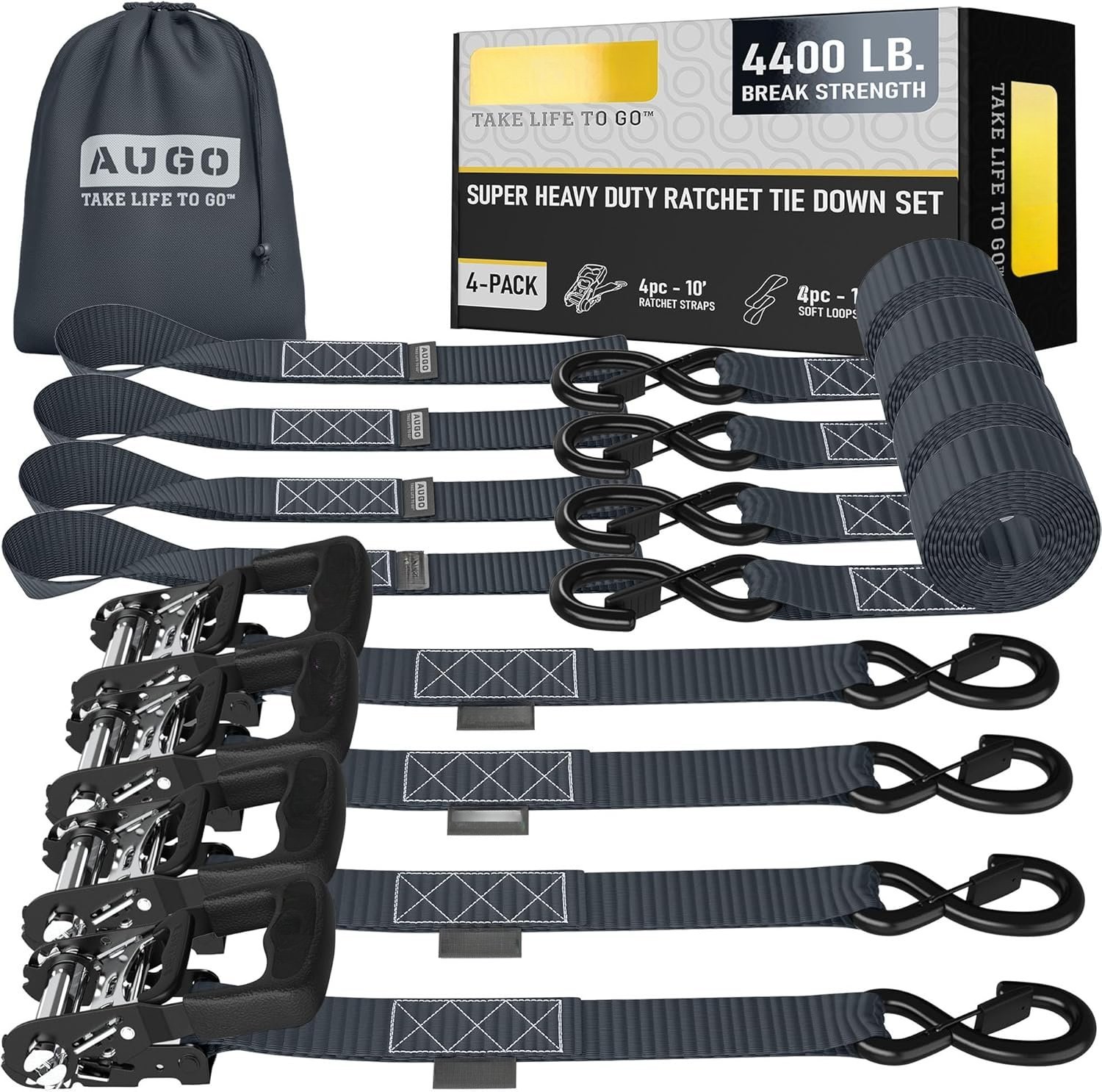 Heavy Duty Ratchet Straps & Soft Loops - Pack of 4 Extra 1.5" by 10 ...