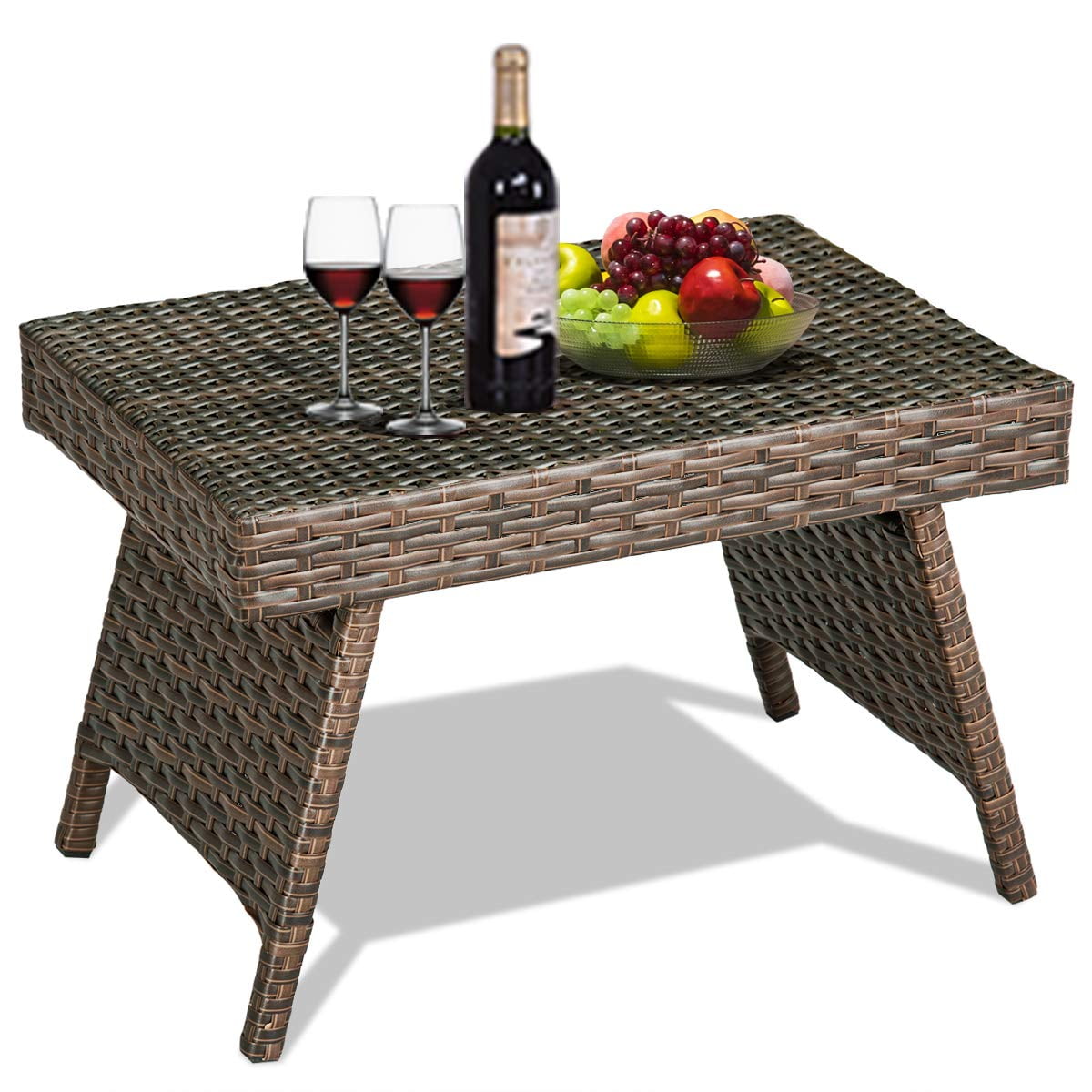 Heavy Duty Rattan Folding Table, Outdoor Wicker Coffee Side Table for ...