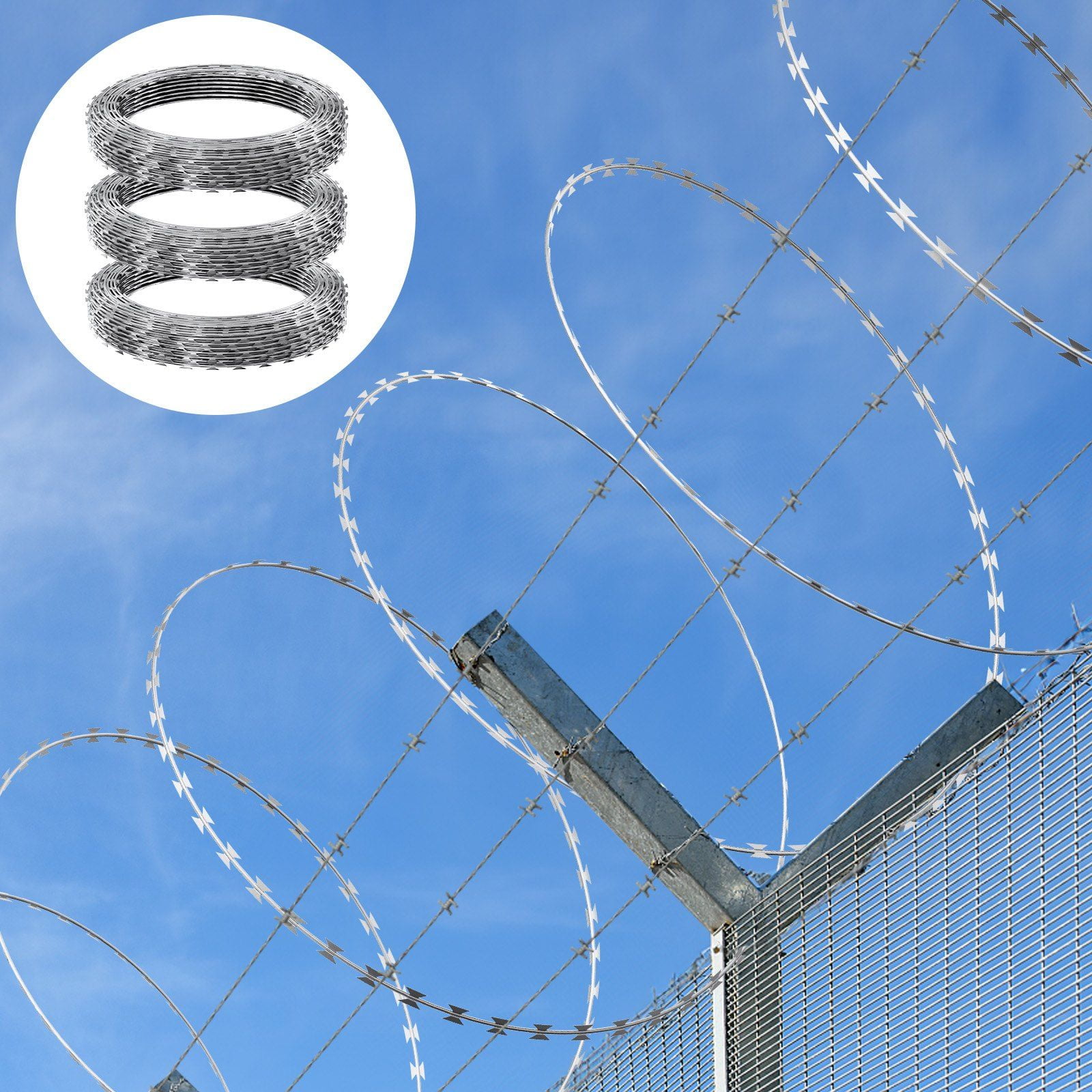 Heavy Duty Razor Wire Fence, 147 ft Galvanized Razor Barbed Wire, 3 ...