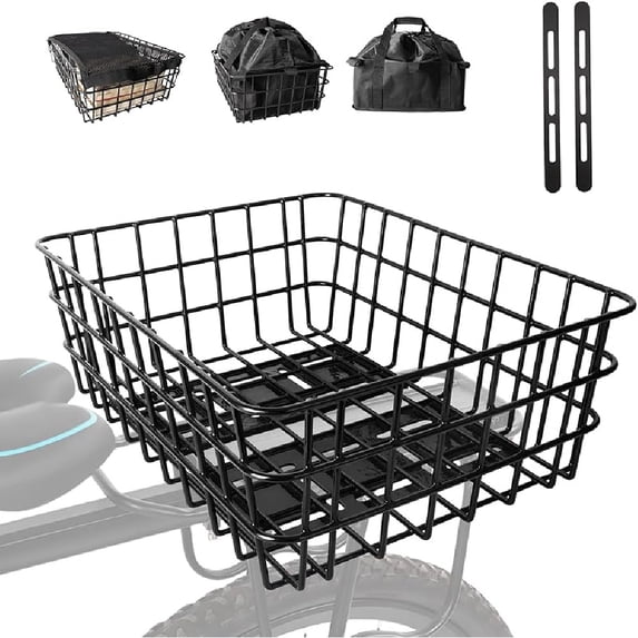 Heavy Duty Rear Bicycle Basket - 110LB Capacity Steel Bike Basket with ...