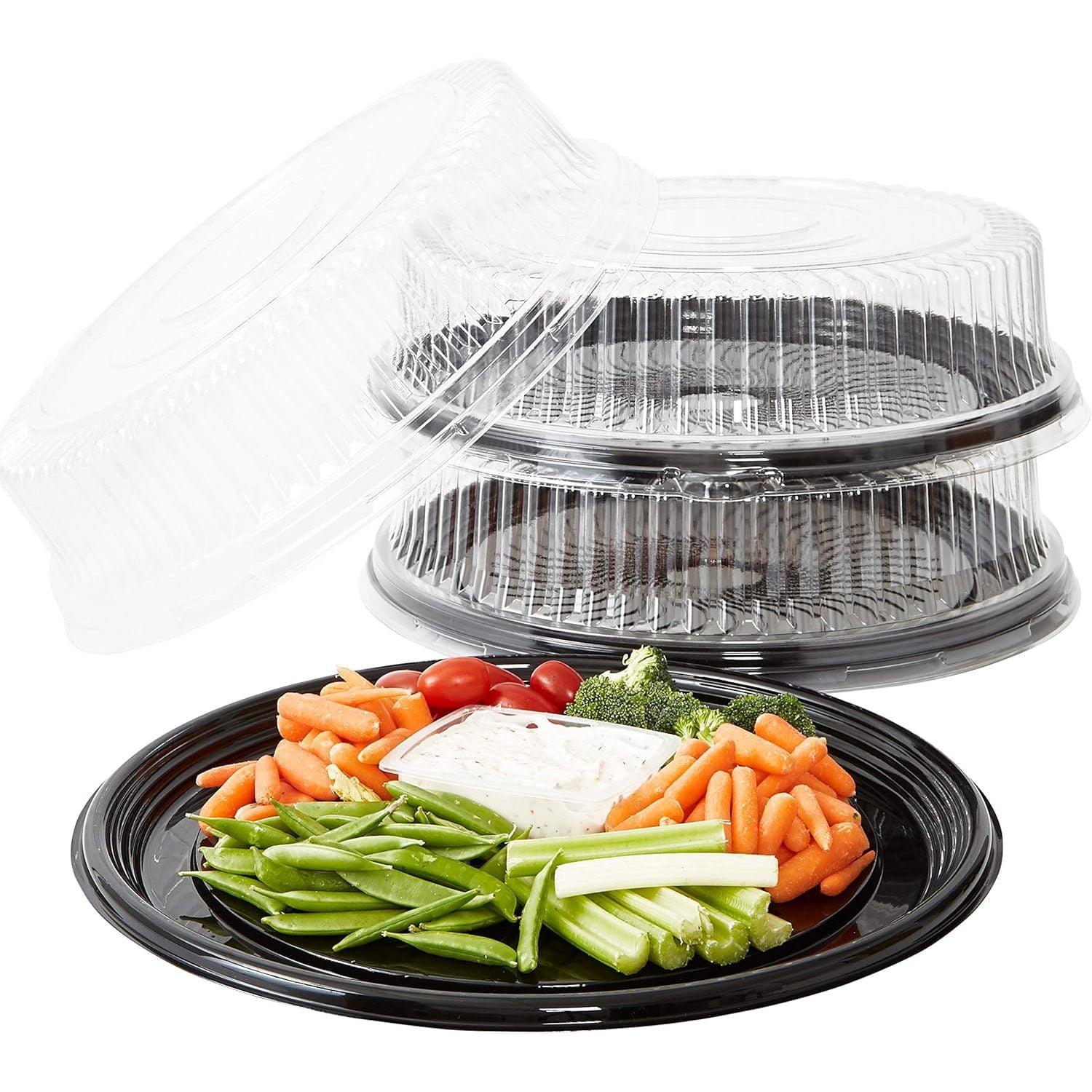 Heavy Duty, Recyclable 16 In. Serving Tray and Lid 3pk. Large, Black Plastic Party Platters with ...