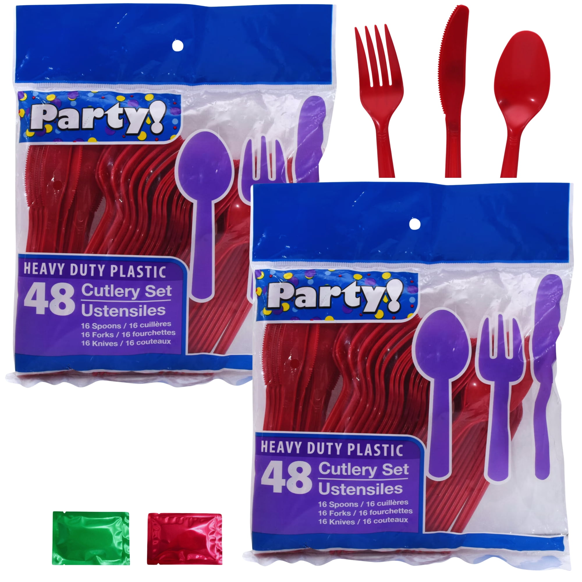 Heavy-Duty Red Plastic Party Cutlery Set (2 Packs, 96 Pcs Total ...