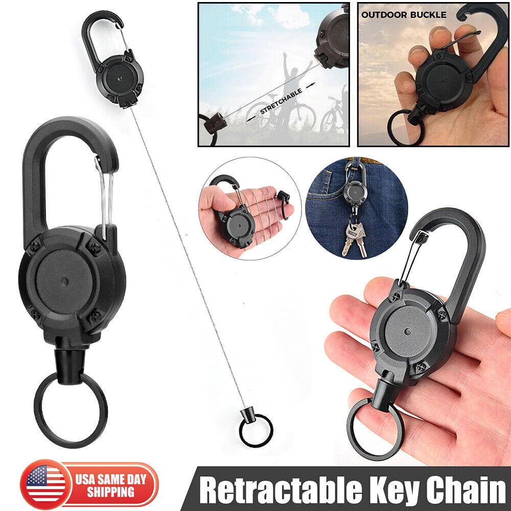 Heavy Duty Retractable Carabiner Car Key Chain Badge Holder Steel Cord ...