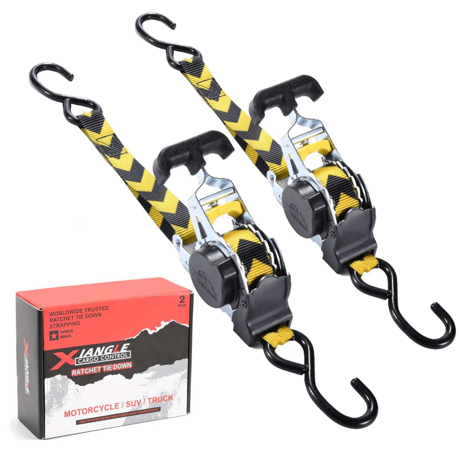 Heavy-Duty Retractable Ratchet Tie Down Straps – 2 Pack 1 Inch x 10 ...