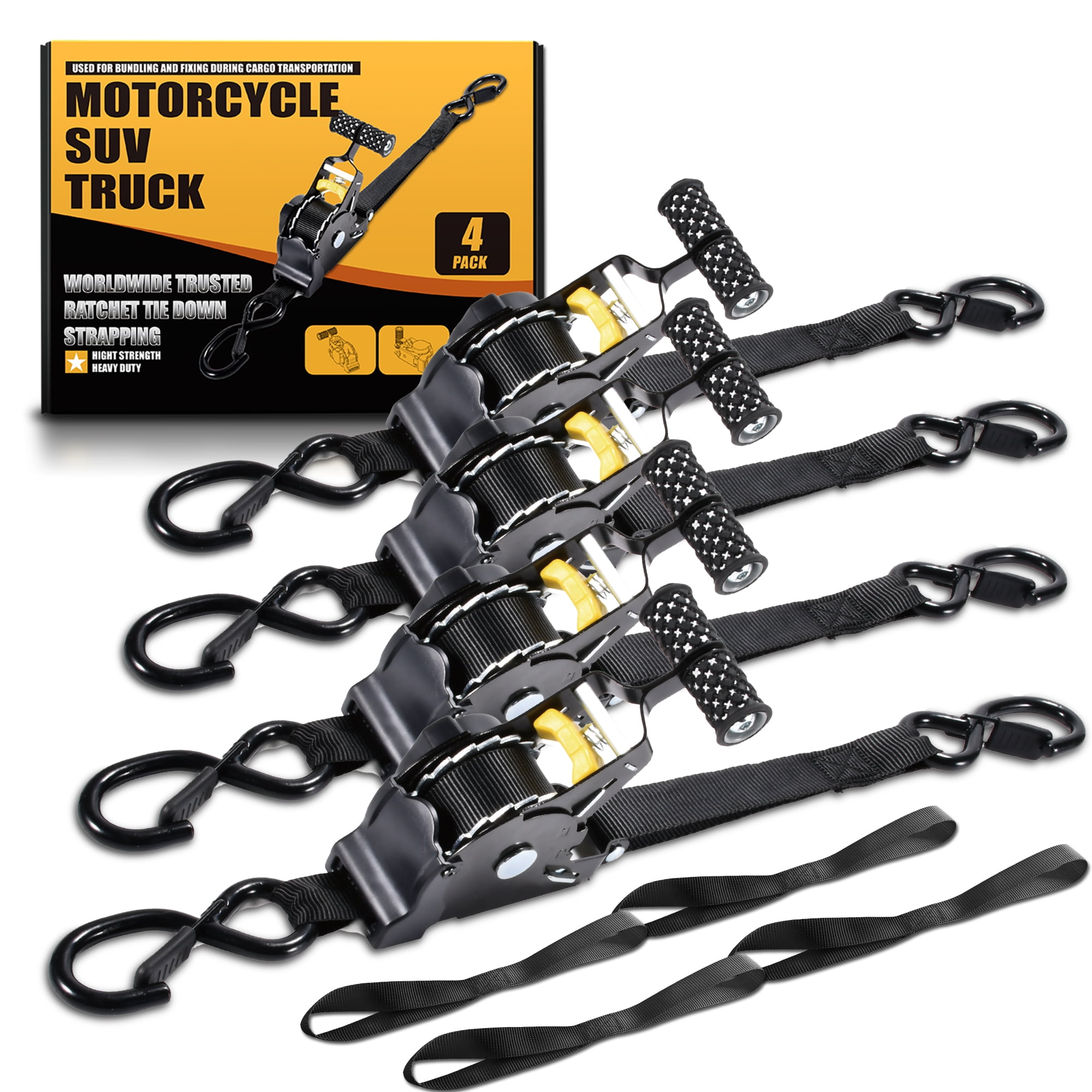 Heavy-Duty Retractable Ratchet Tie Down Straps – 4 Pack 1 Inch x 10 ...