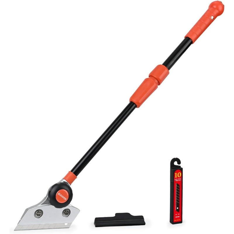 Heavy-Duty Retractable Scraper | Extendable Handle & 10 Blades | for ...