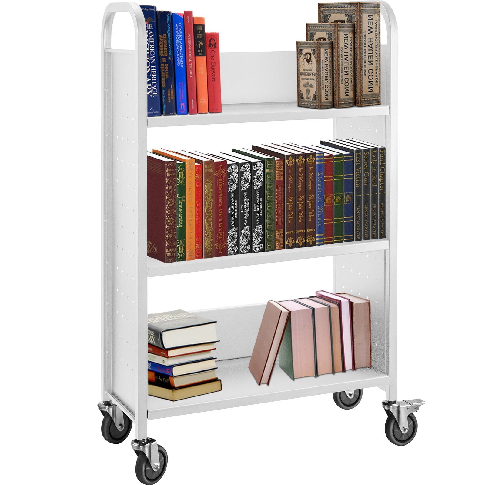 Heavy-Duty Rolling Book Cart, 30x14x49 Inch Mobile Library Cart with ...
