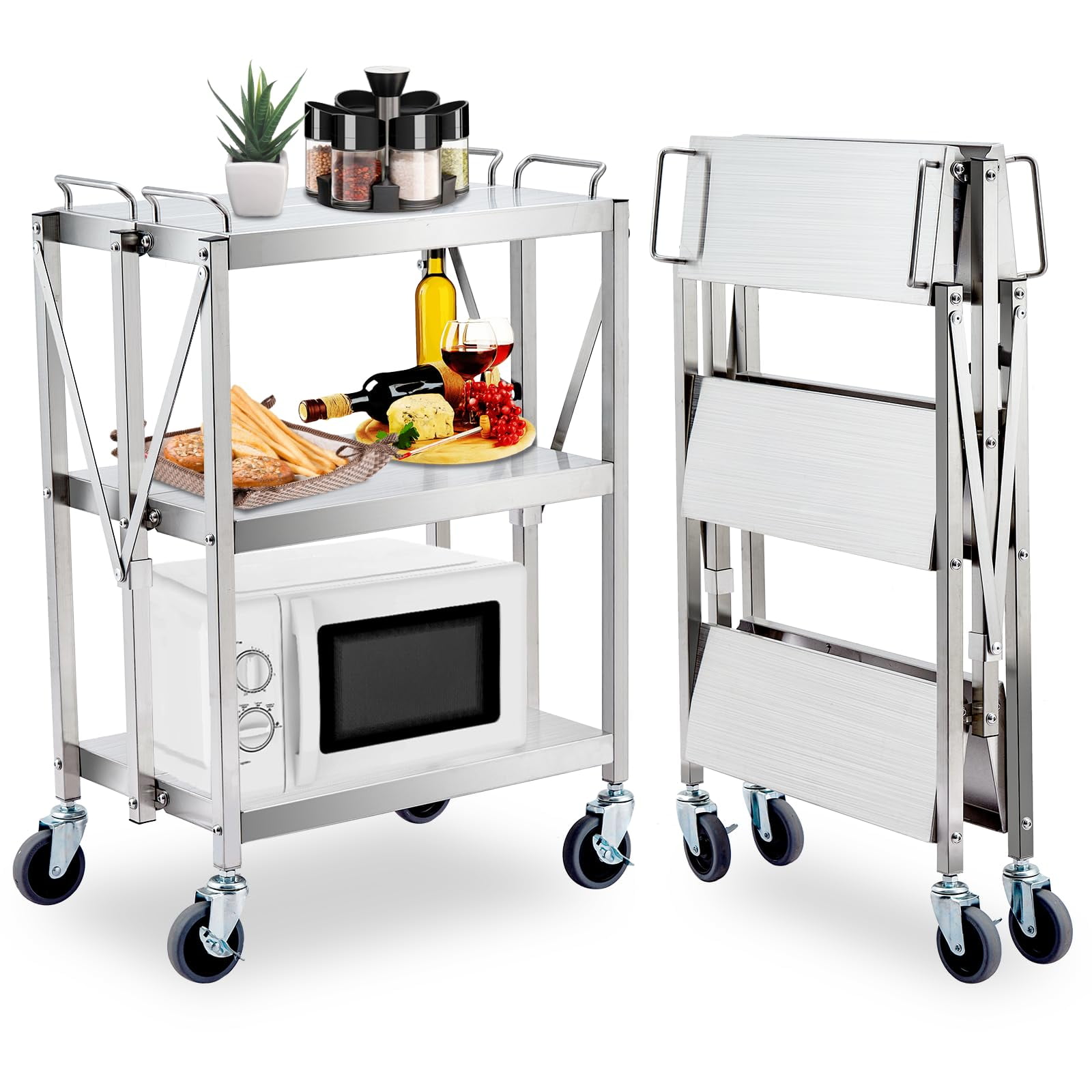 Heavy Duty Rolling Cart, Food Storage Service Trolley with Wheels ...