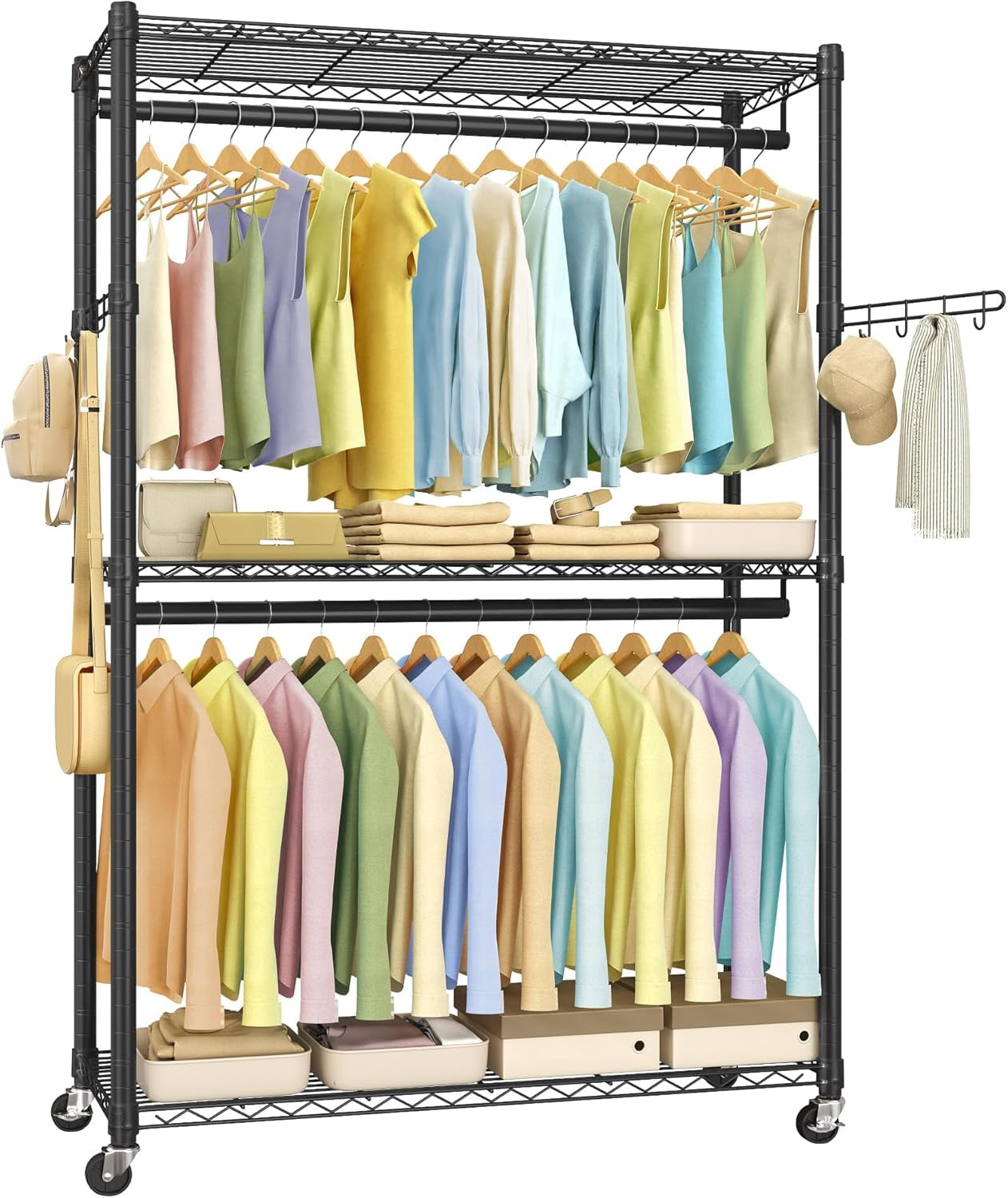 Heavy-Duty Rolling Clothes Rack, Garment Rack, Portable Closet, 43.3 ...