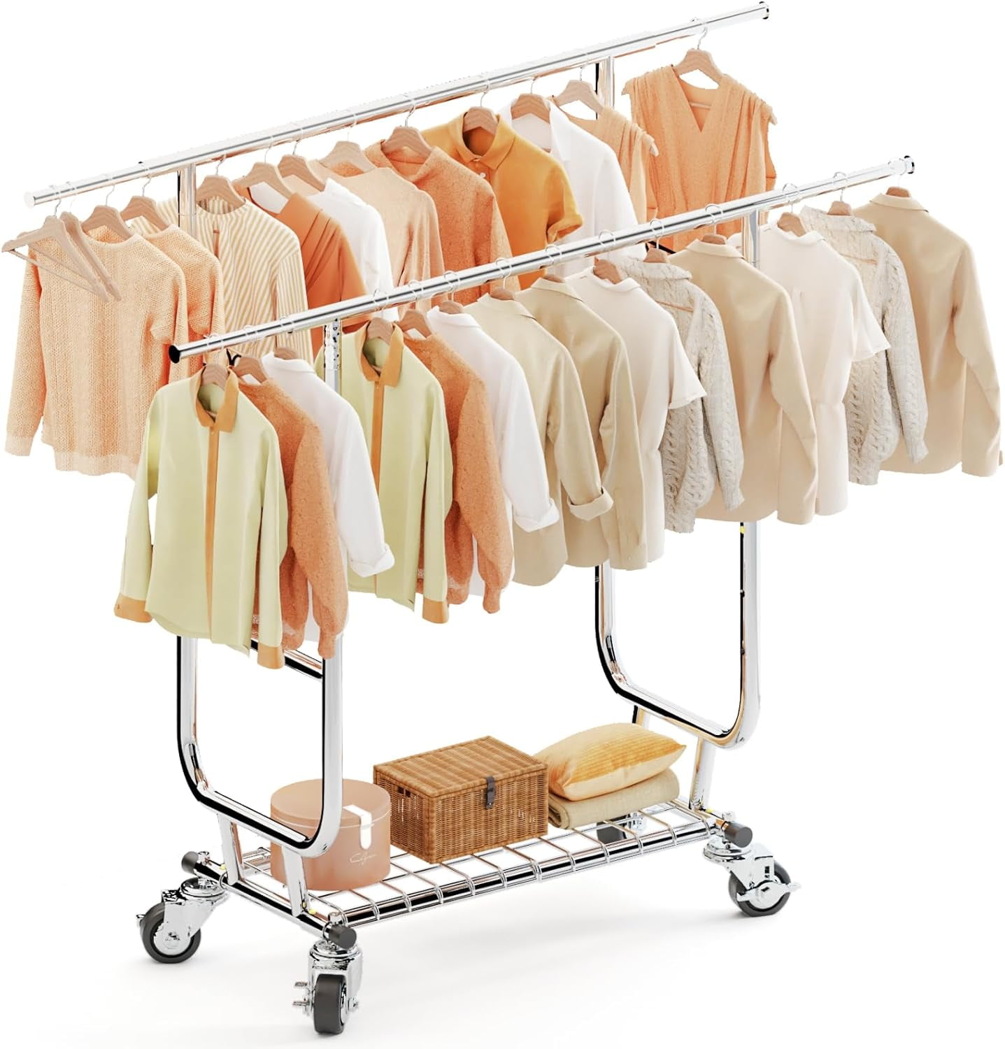 Heavy Duty Rolling Clothes Rack Load 610 lbs Clothing Rack with Shelves ...