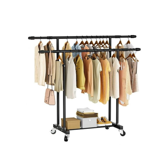 Heavy Duty Rolling Clothes Rack with Wheels & Shelves，Portable Standing ...