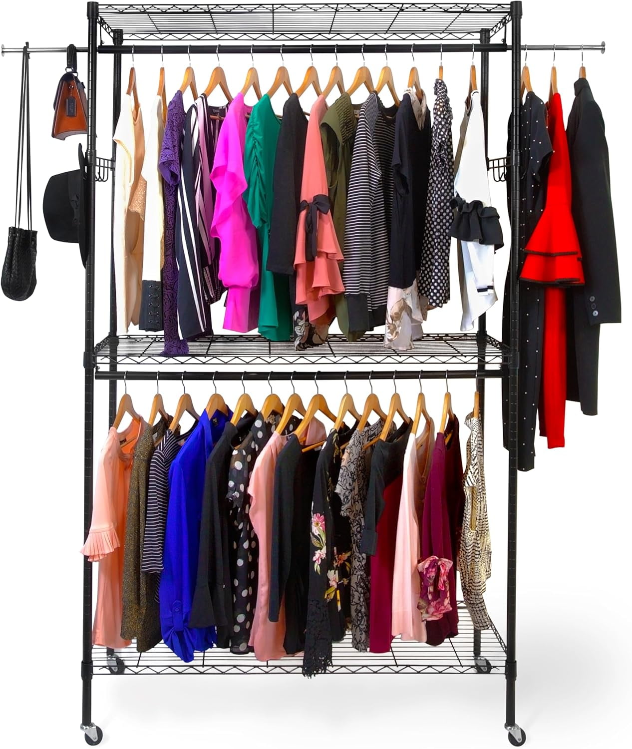 Heavy Duty Rolling Garment Rack 3 Tiers Adjustable Wire Shelving ...