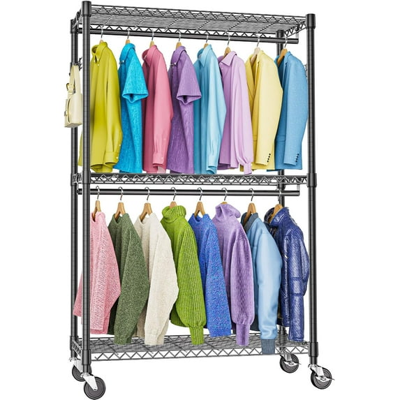 Heavy Duty Rolling Garment Rack 3 Tiers Adjustable Wire Shelving ...