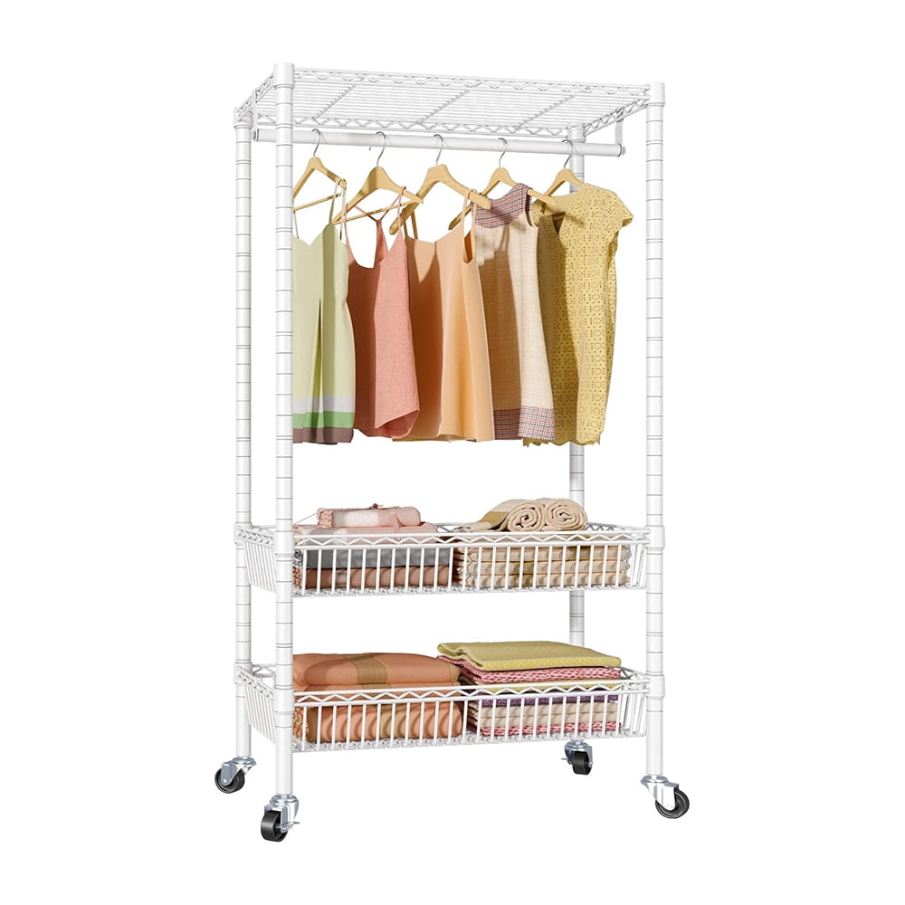 Heavy Duty Rolling Garment Rack, Adjustable Clothing Rack with Hanging ...