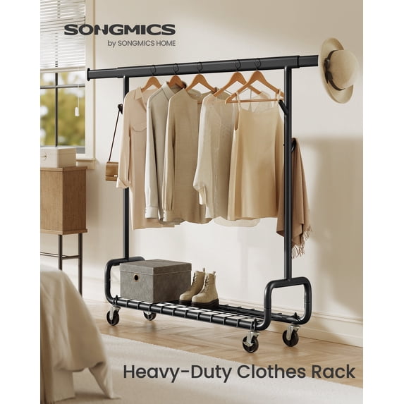 SONGMICS Clothes Rack, Heavy-Duty Rolling Clothing Garment Rack with ...