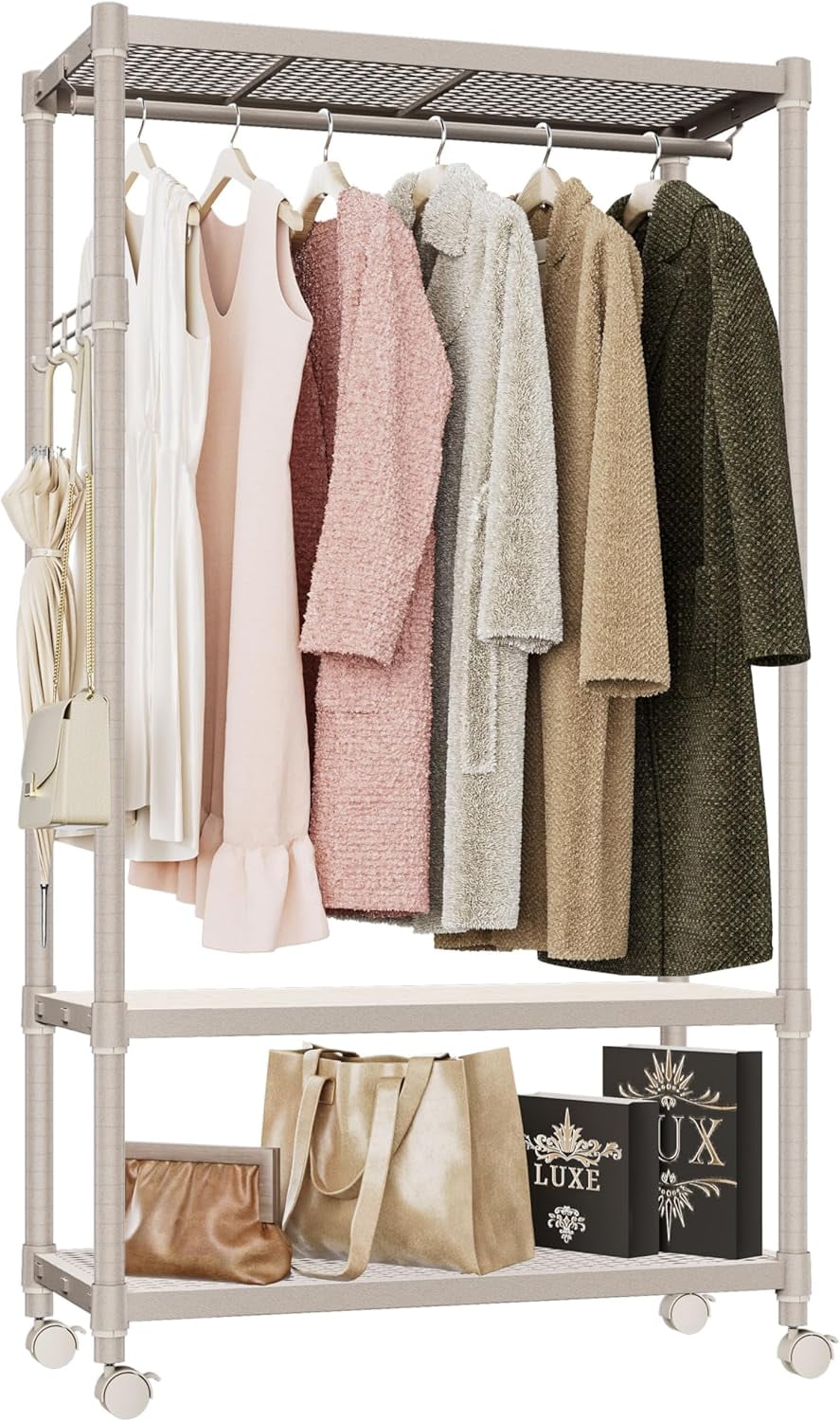 Heavy Duty Rolling Garment Rack Wire Clothesfor Hanging Clothes, Metal ...