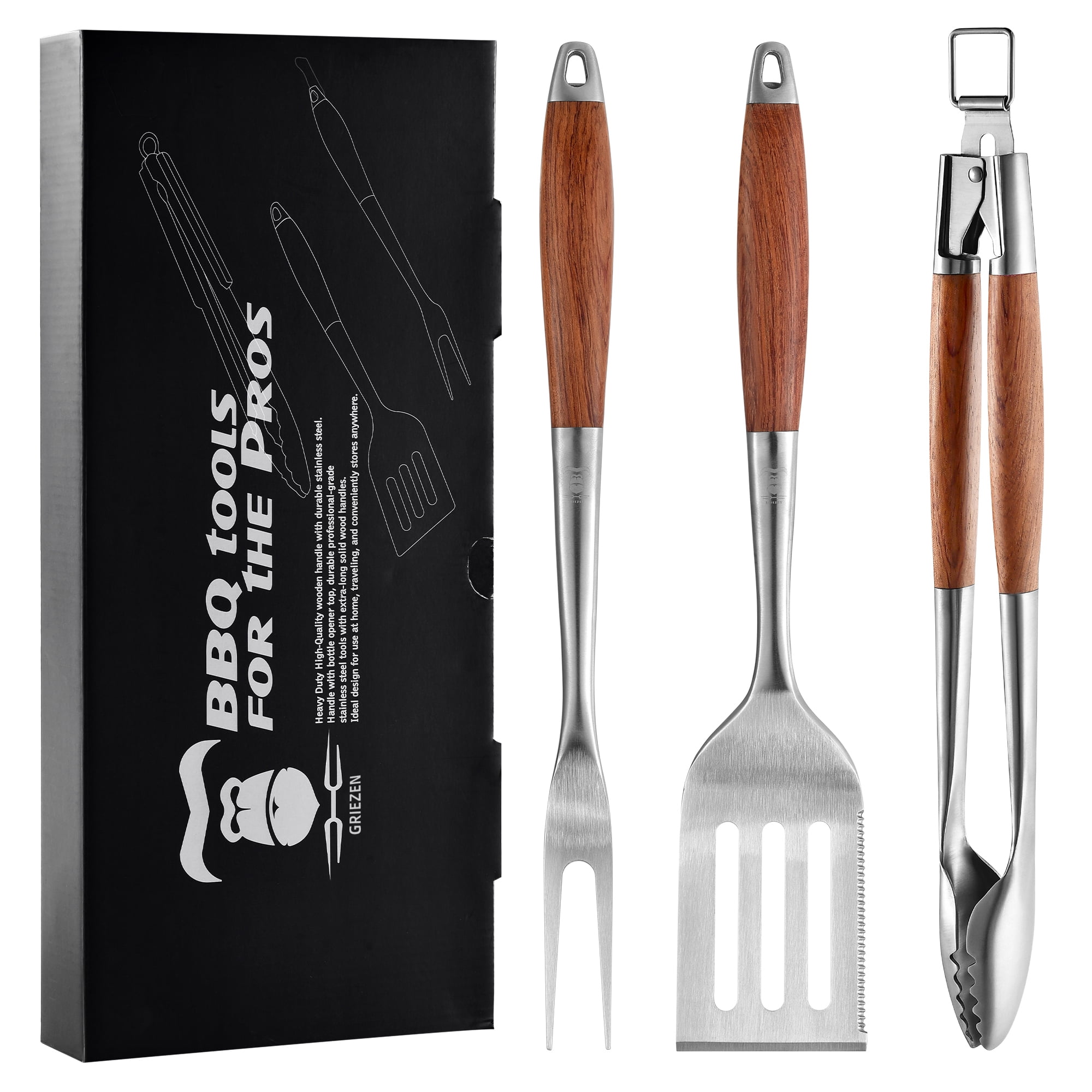 Heavy-Duty Rose Wooden BBQ Grilling Tools Set. Extra Thick Stainless ...