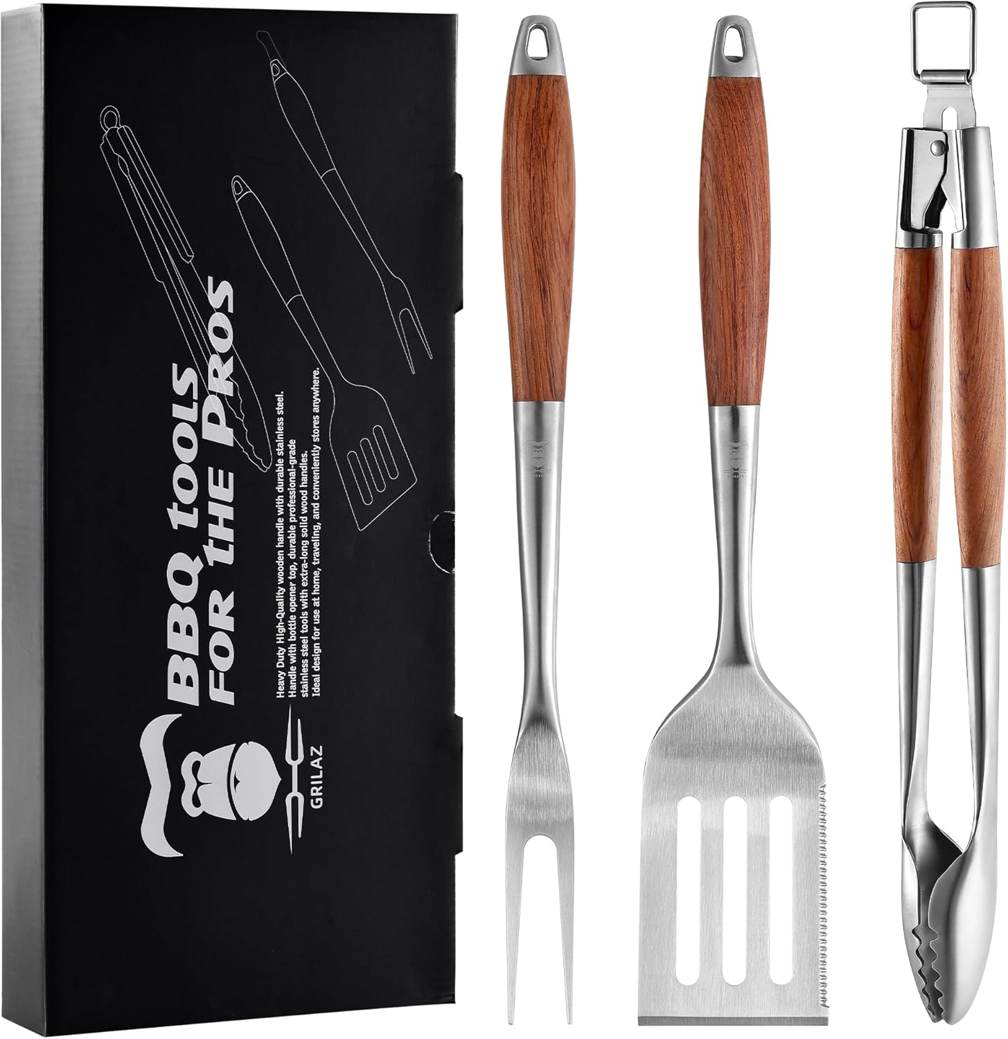 Heavy-Duty Rose Wooden BBQ Grilling Tools Set. Extra Thick Stainless ...