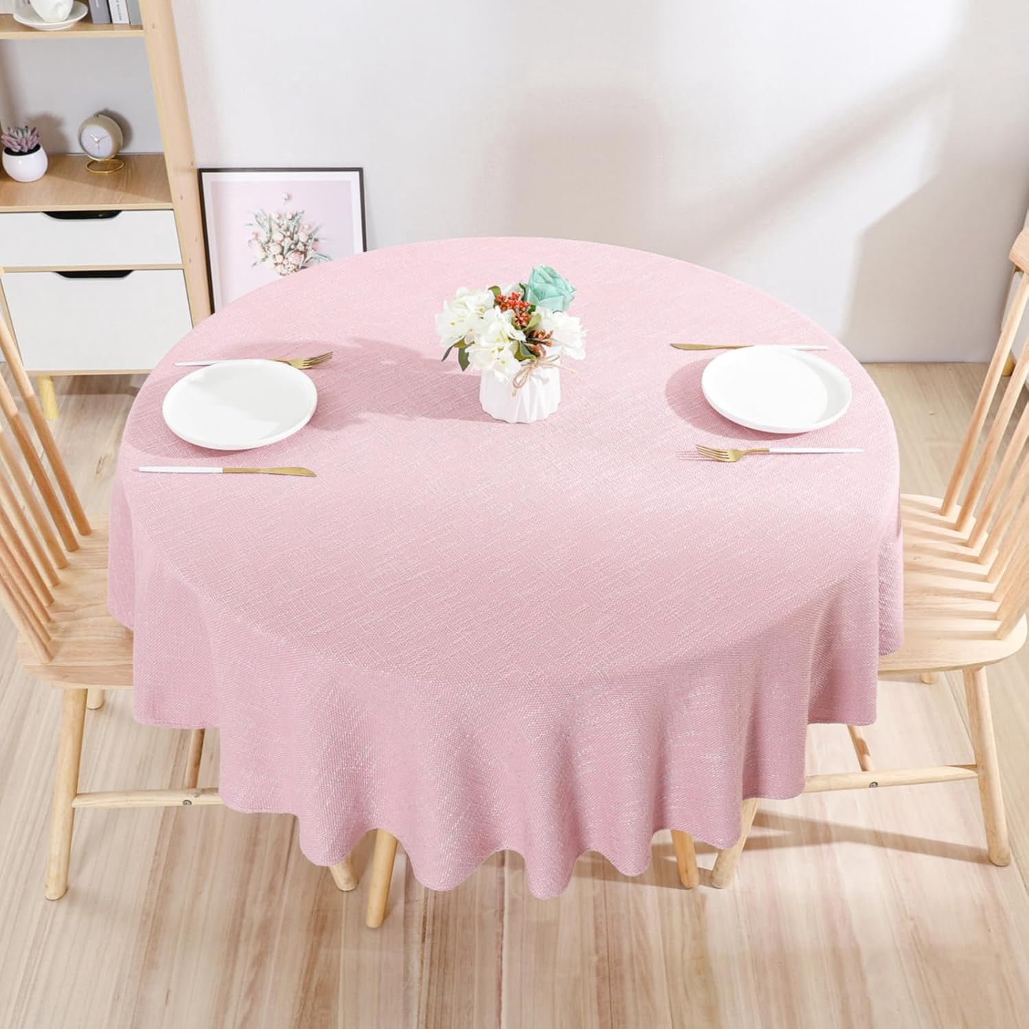 ‌Heavy-Duty Round Tablecloth - Textured Cotton Linen for Farmhouse ...