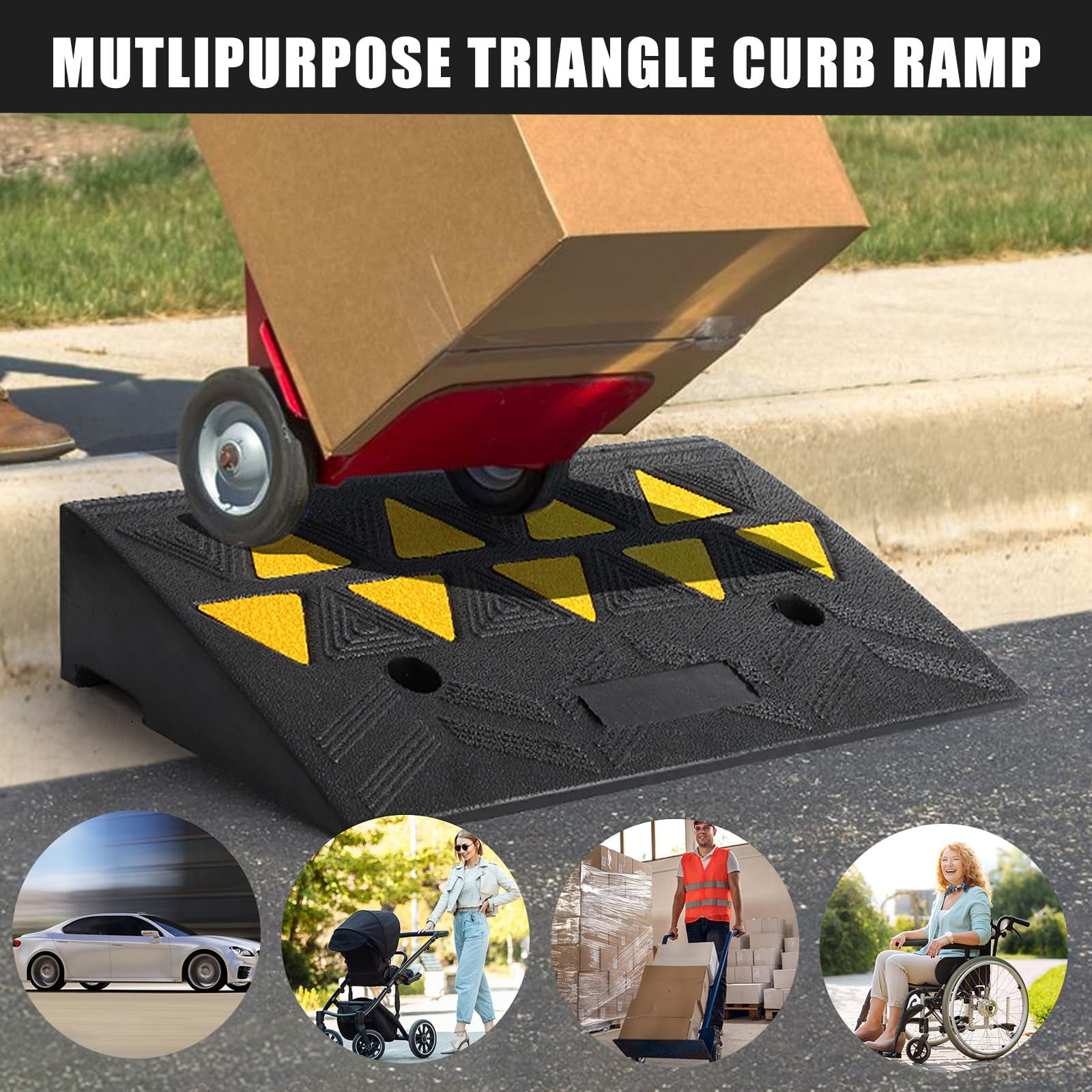 Heavy Duty Rubber Curb Ramp - 15 Ton (33,000 lbs) Capacity Car Ramp, 4. ...
