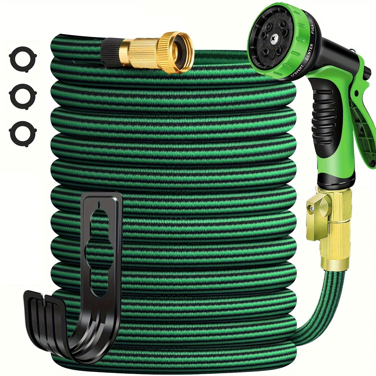 Heavy-Duty Rubber Garden Hose 25/50/75/100ft with 10-Function Nozzle ...
