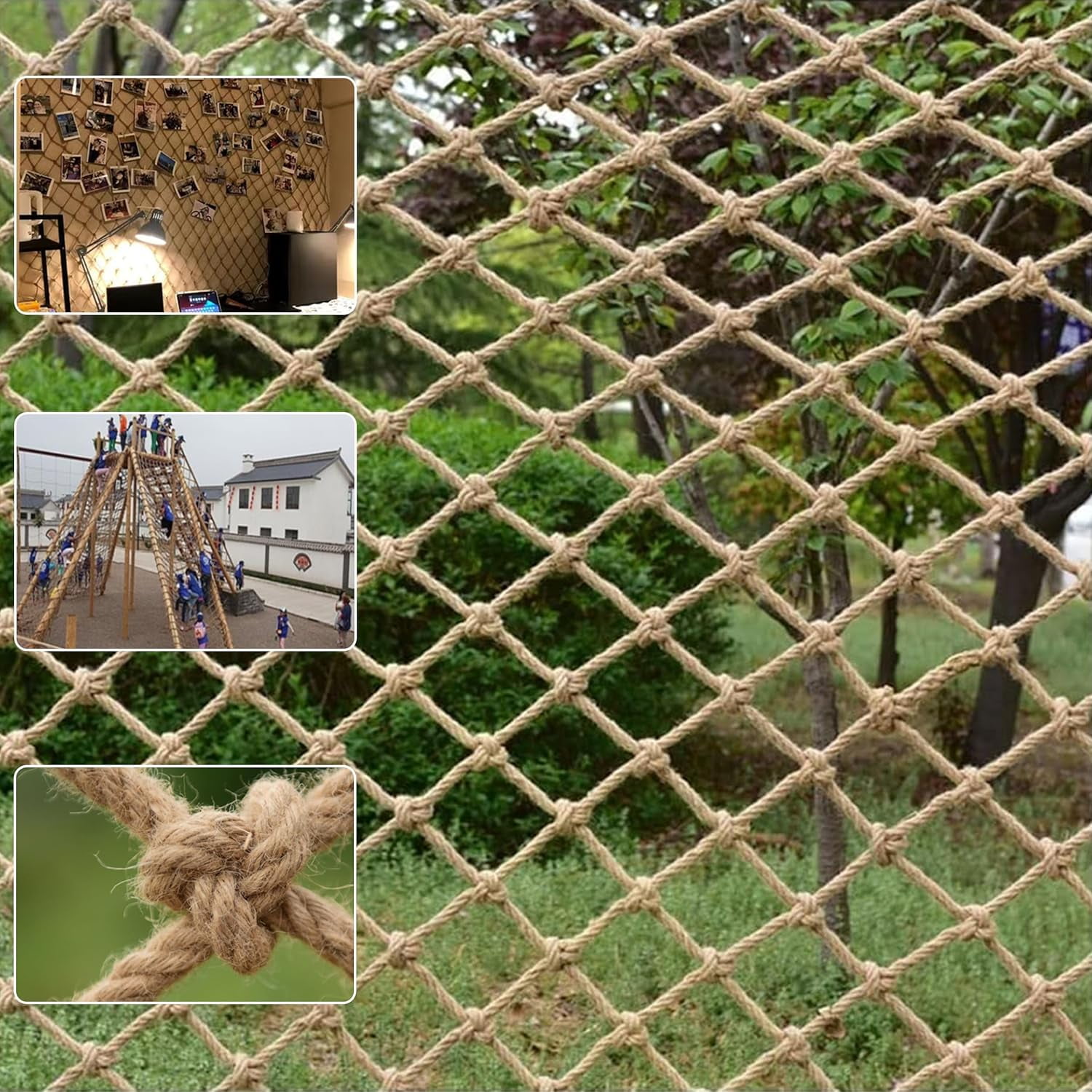 Heavy Duty Safety Hemp Rope Net for Kids Climbing, Tree House, Balcony ...