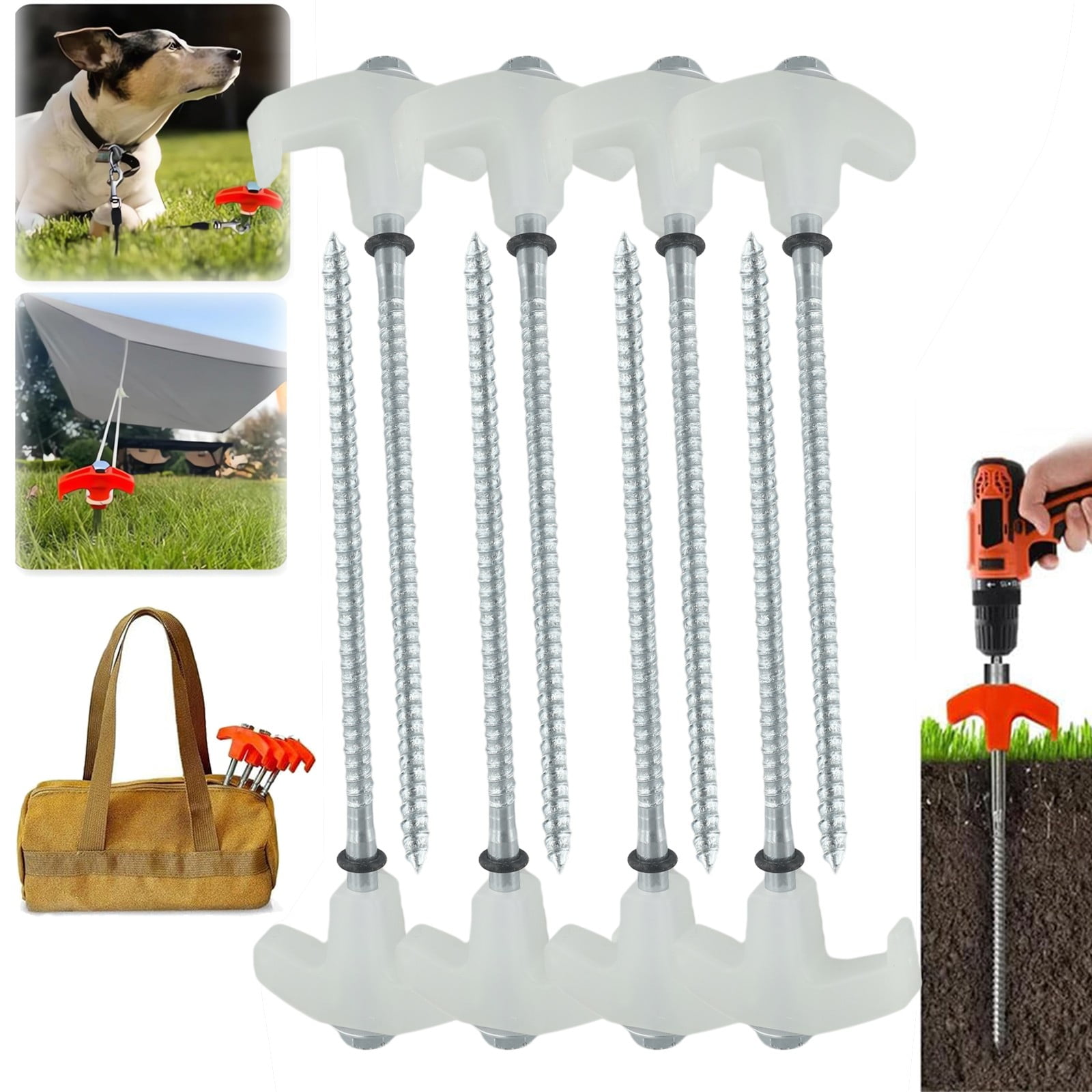 Heavy-Duty Screw-in Tent Stakes 8-inch, Secure Shelter Anchors for ...