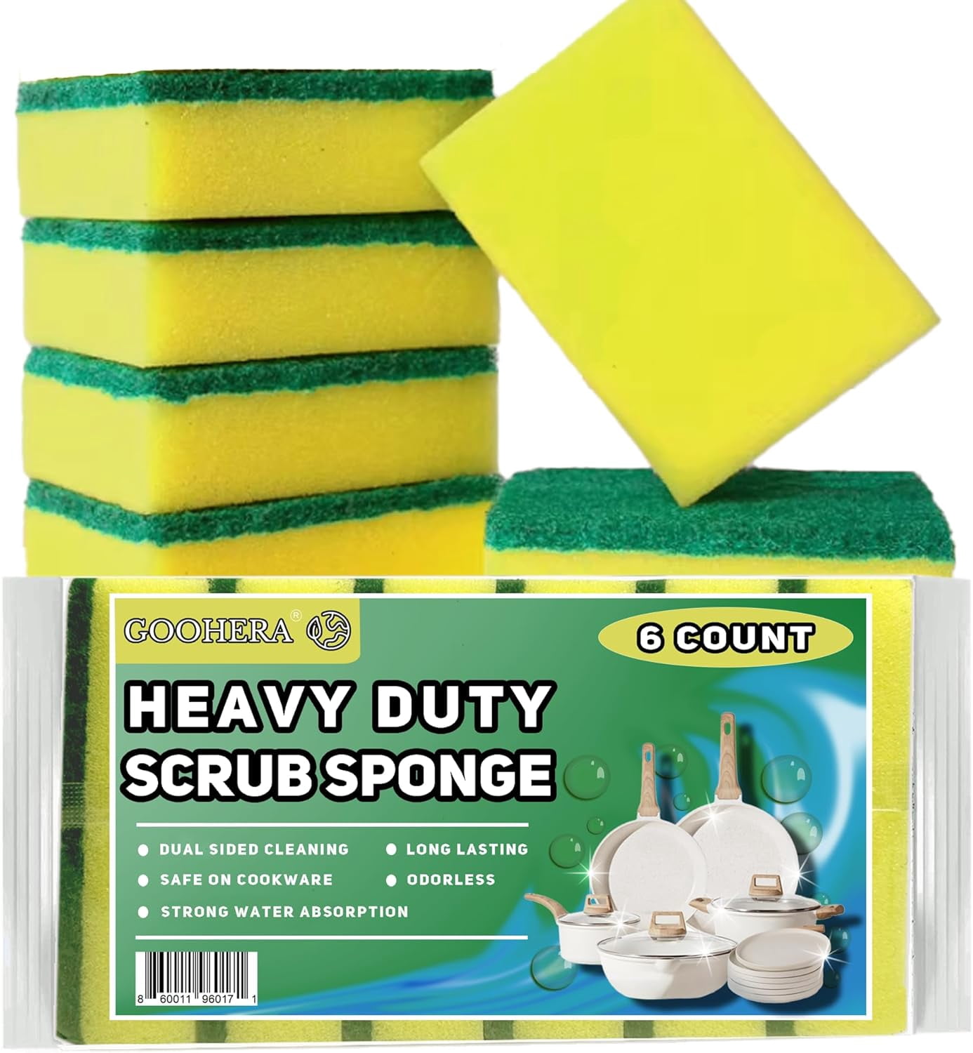 Heavy Duty Scrub Sponge for Cookware, Dual-Sided Cleaning Pot Scrubber ...