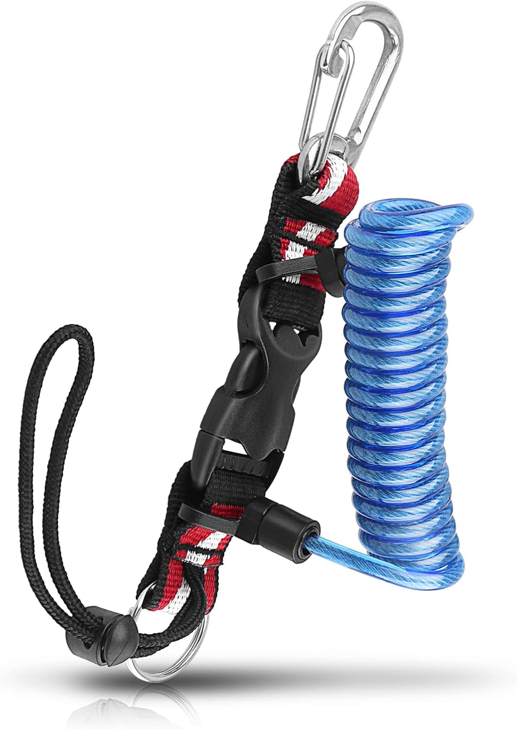 Heavy Duty Scuba Diving Lanyard Spring Steel Core Coiled Dive Clip with ...