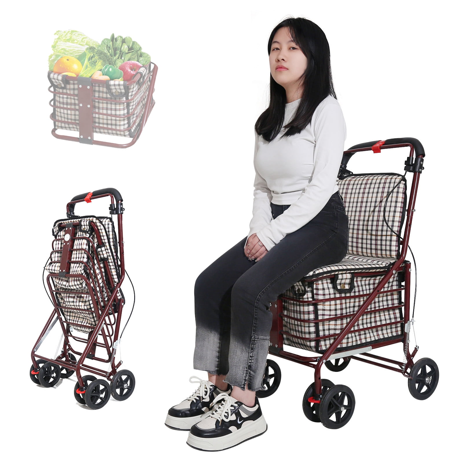 Heavy Duty Senior Walker with Seat and Foldable Shopping Cart ...