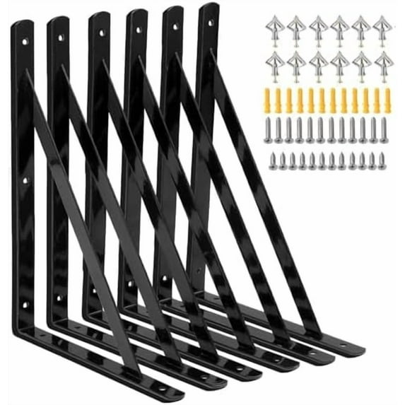 Heavy Duty Shelf Brackets 12 x 8 inch, 6 Pack Wall Shelf Brackets with ...