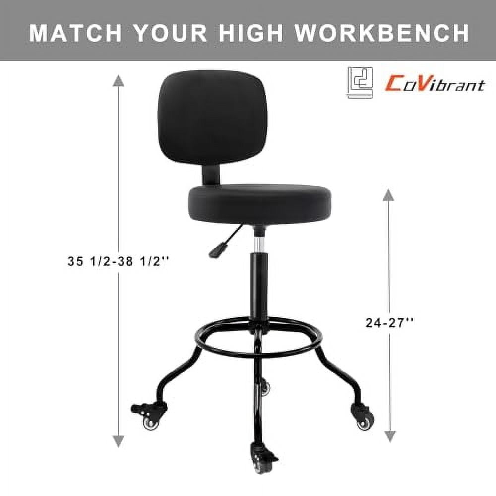 Heavy Duty Shop Stool with Ergonomic Backrest - Lockable Rubber Wheels ...