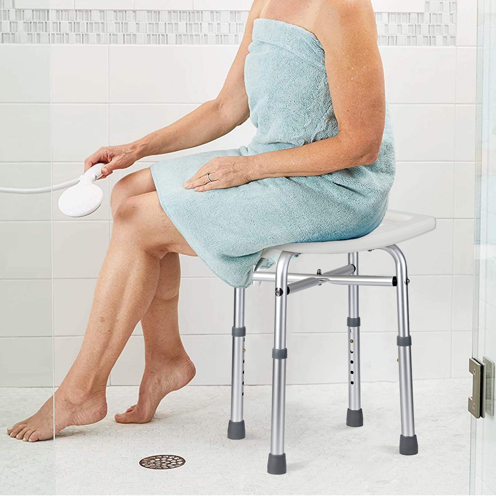 Heavy Duty Shower Stool 500lb, 6 Height Adjustable Tool Free ...