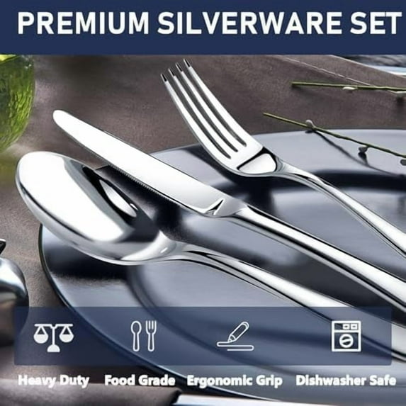 Heavy Duty Silverware Set for 12, 60 Piece Premium Stainless Steel ...