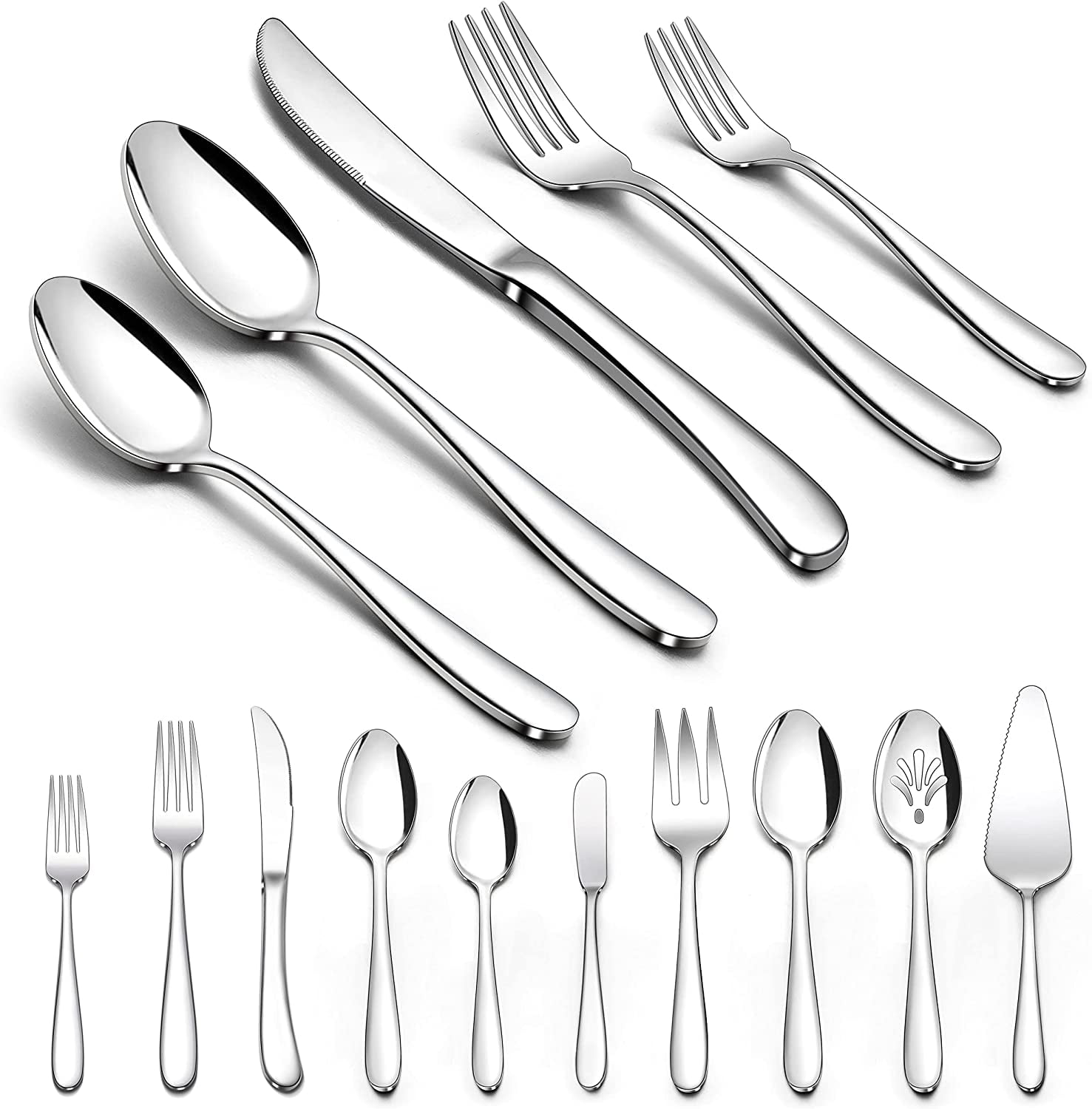 Heavy Duty Silverware Set with Serving Utensils, 45-Piece Stainless ...