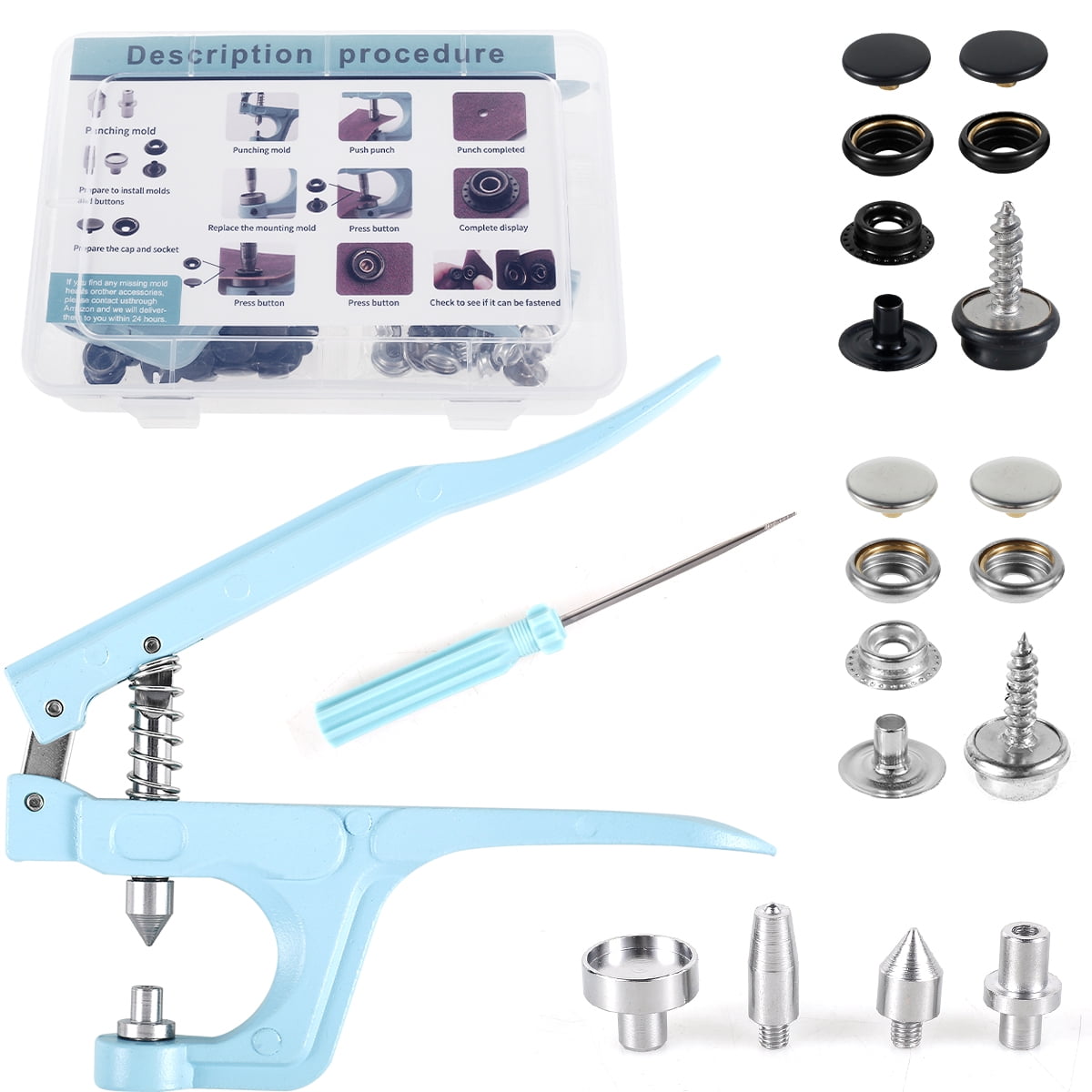 Heavy Duty Snap Fastener Tool kit，Wrvxzio 60 pcs Canvas snap kit,snap ...