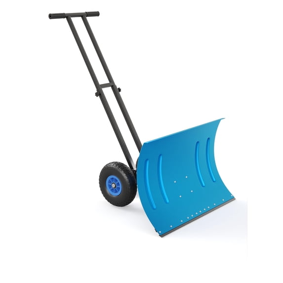 Heavy Duty Snow Pusher with Wheels, 29" Adjustable Angle Metal Blade ...