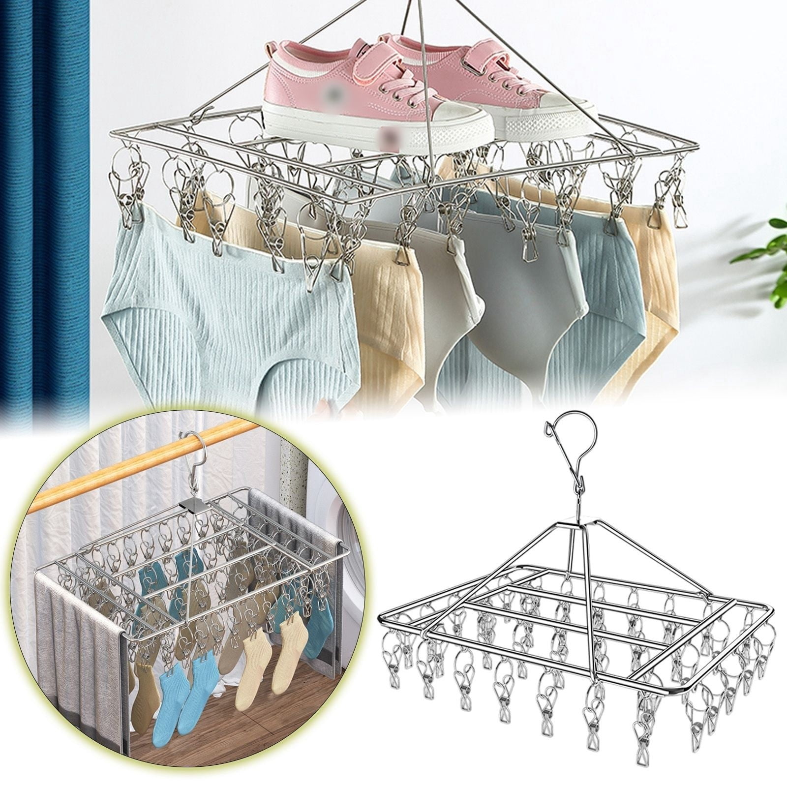 Heavy-Duty Sock & Underwear Drying Rack - 40-Clip Stainless Steel ...